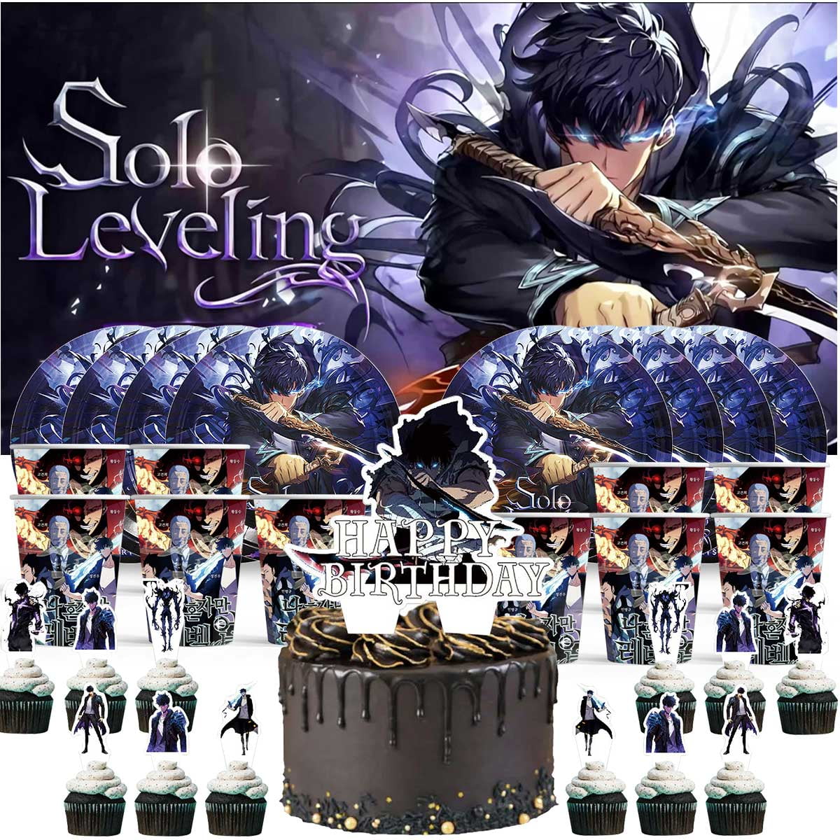 Solo Leveling Birthday Cups Party Supplies Decor Backdrop Paper Plates ...