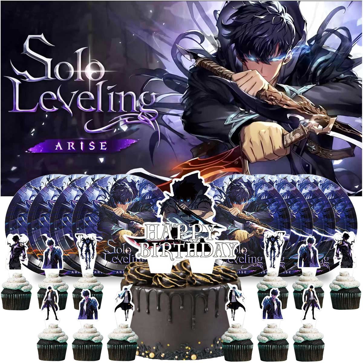 Solo Leveling Birthday Supplies Plates Decorations Decor Backdrop ...