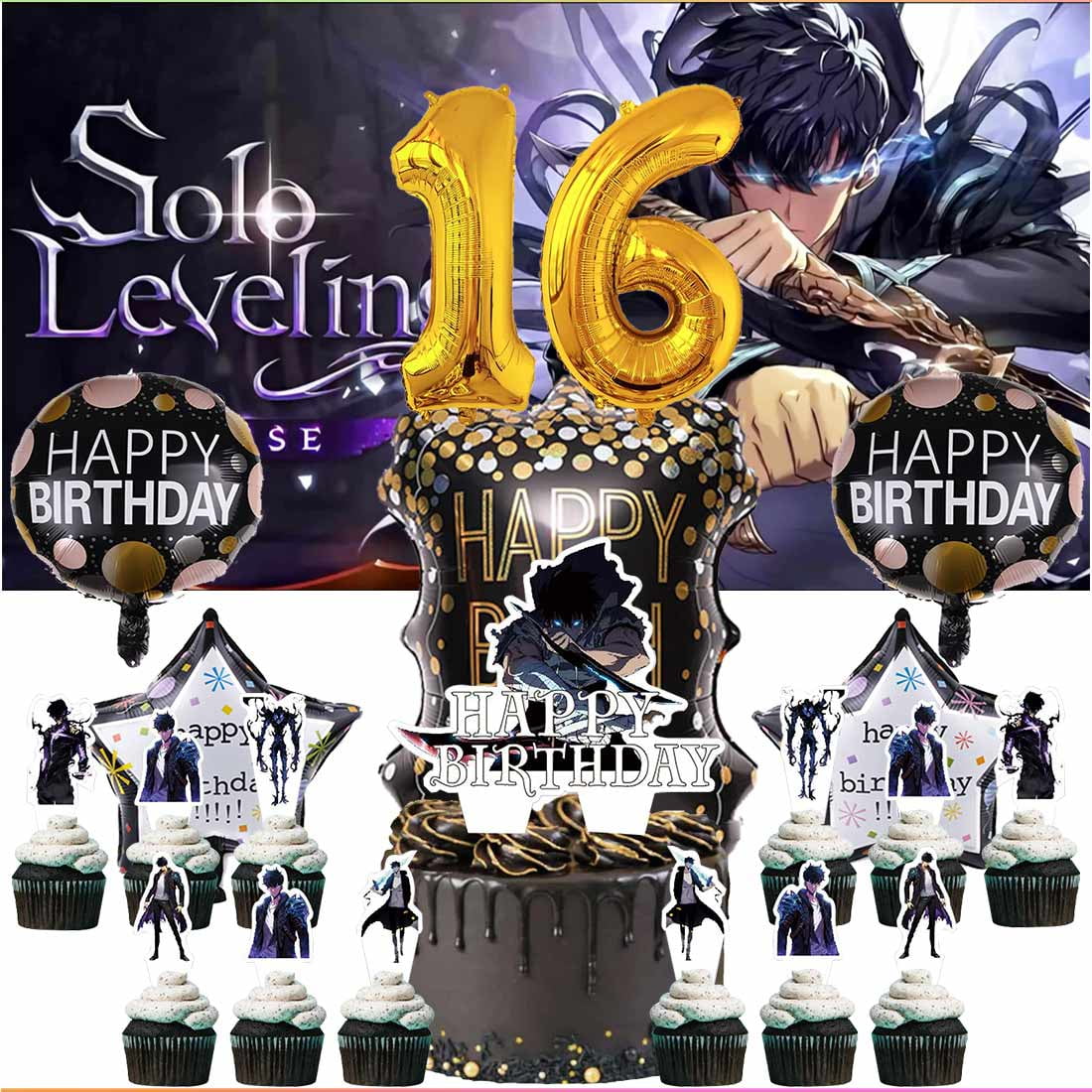 Solo Leveling Party Supplies Decor 16th Kit Balloons Birthday Cake ...