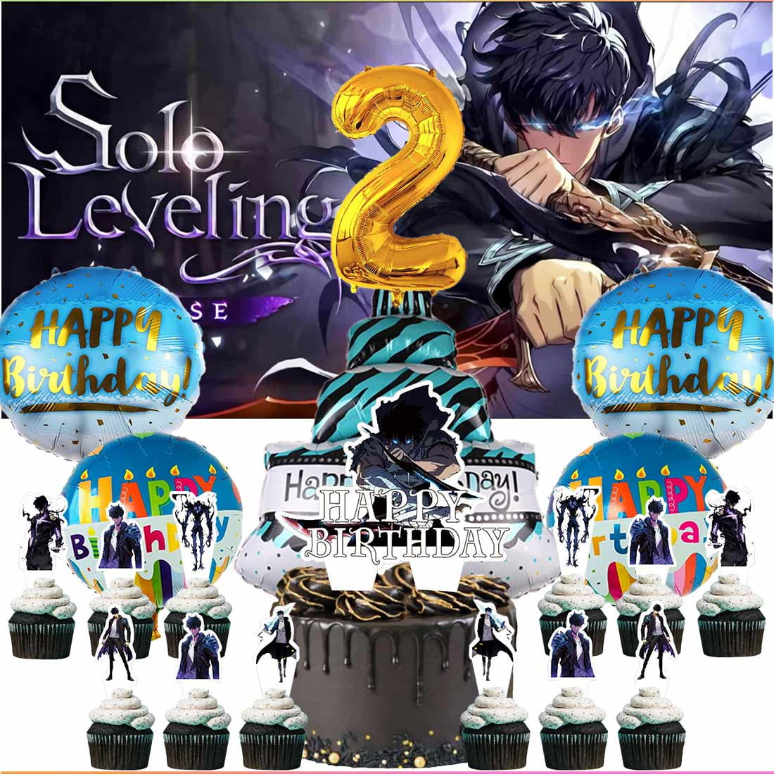 Solo Leveling Party Supplies Decor 2nd Kit Balloons Birthday Cake ...