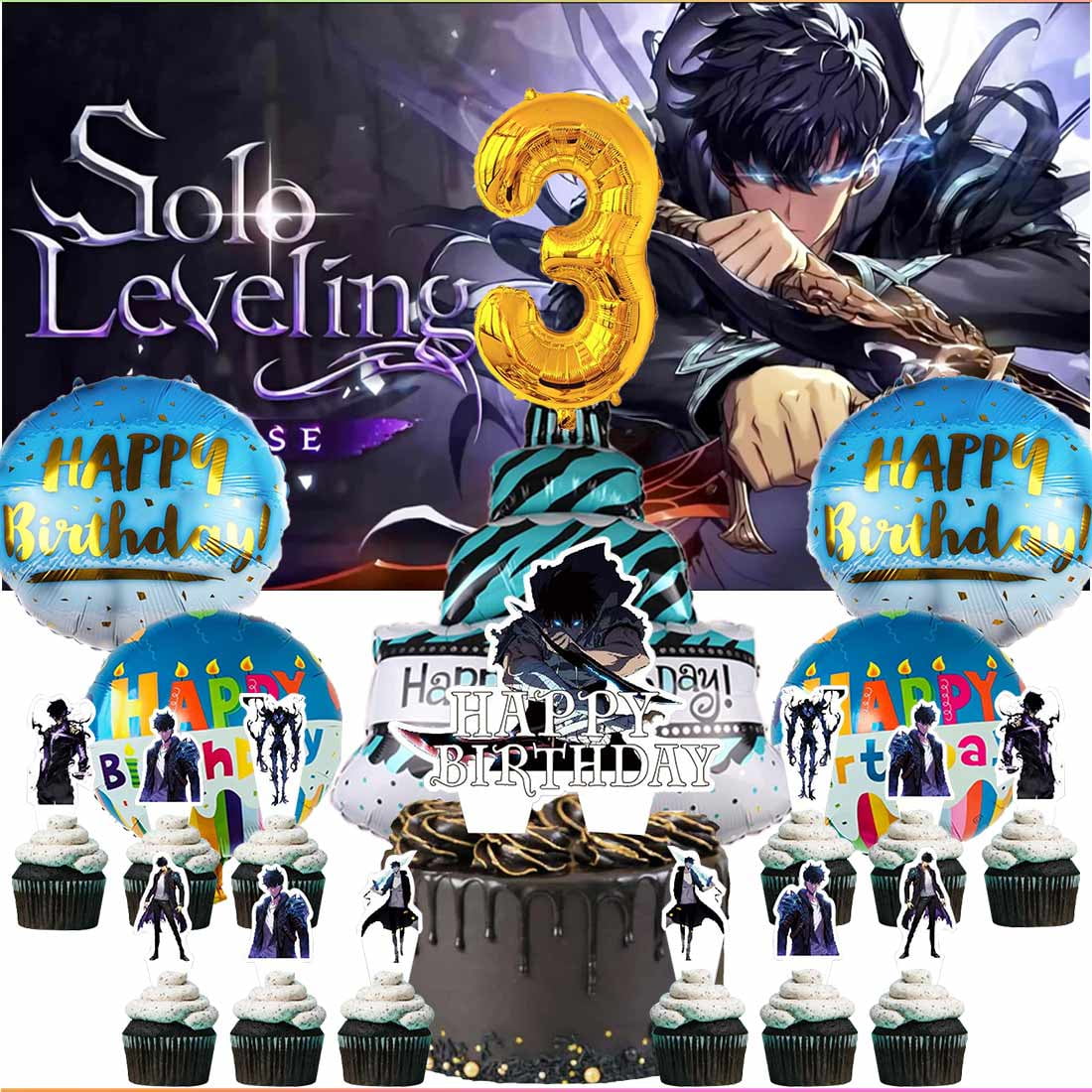 Solo Leveling Party Supplies Decor 3rd Kit Balloons Birthday Cake ...