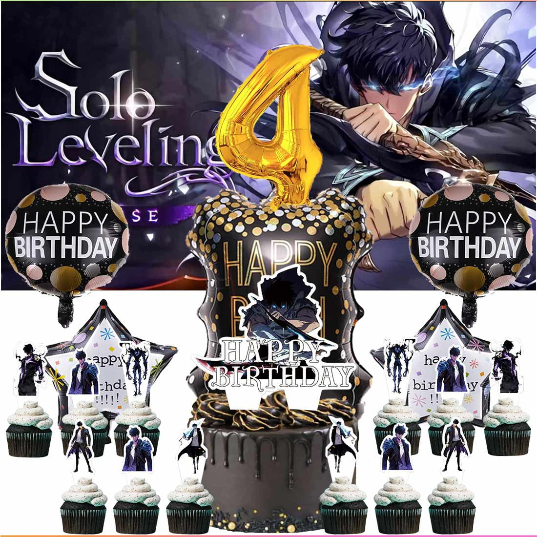 Solo Leveling Party Supplies Decor 4th Kit Balloons Birthday Cake ...