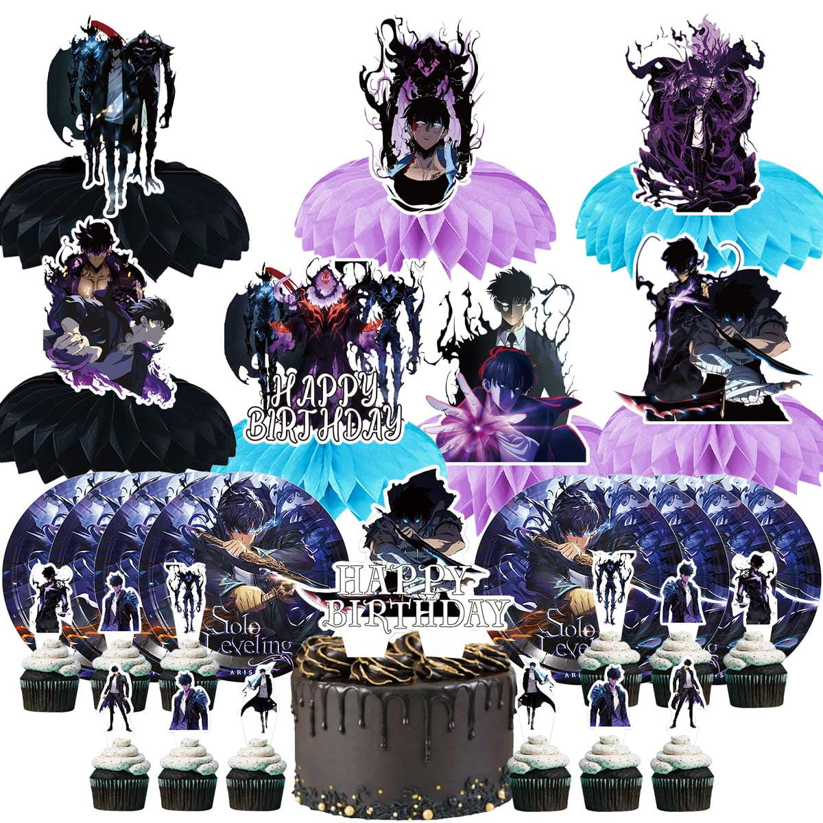 Solo Leveling Party Supplies Decor Plates Fans Decorations Honeycomb ...