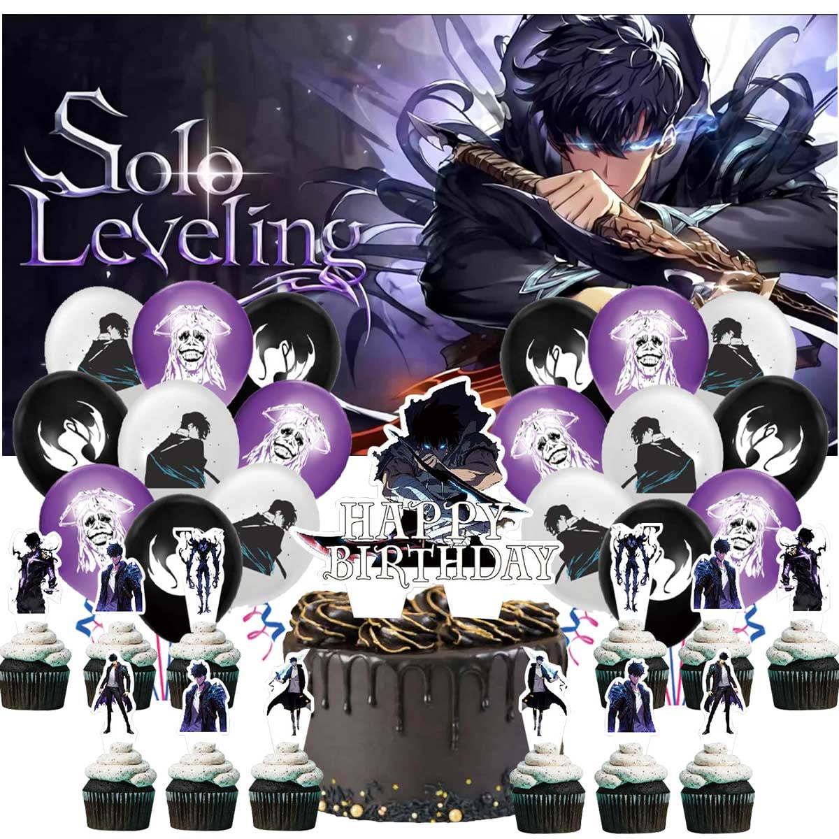 Solo Leveling Party Supplies Latex Balloons Decor Banner Backdrop Kit ...