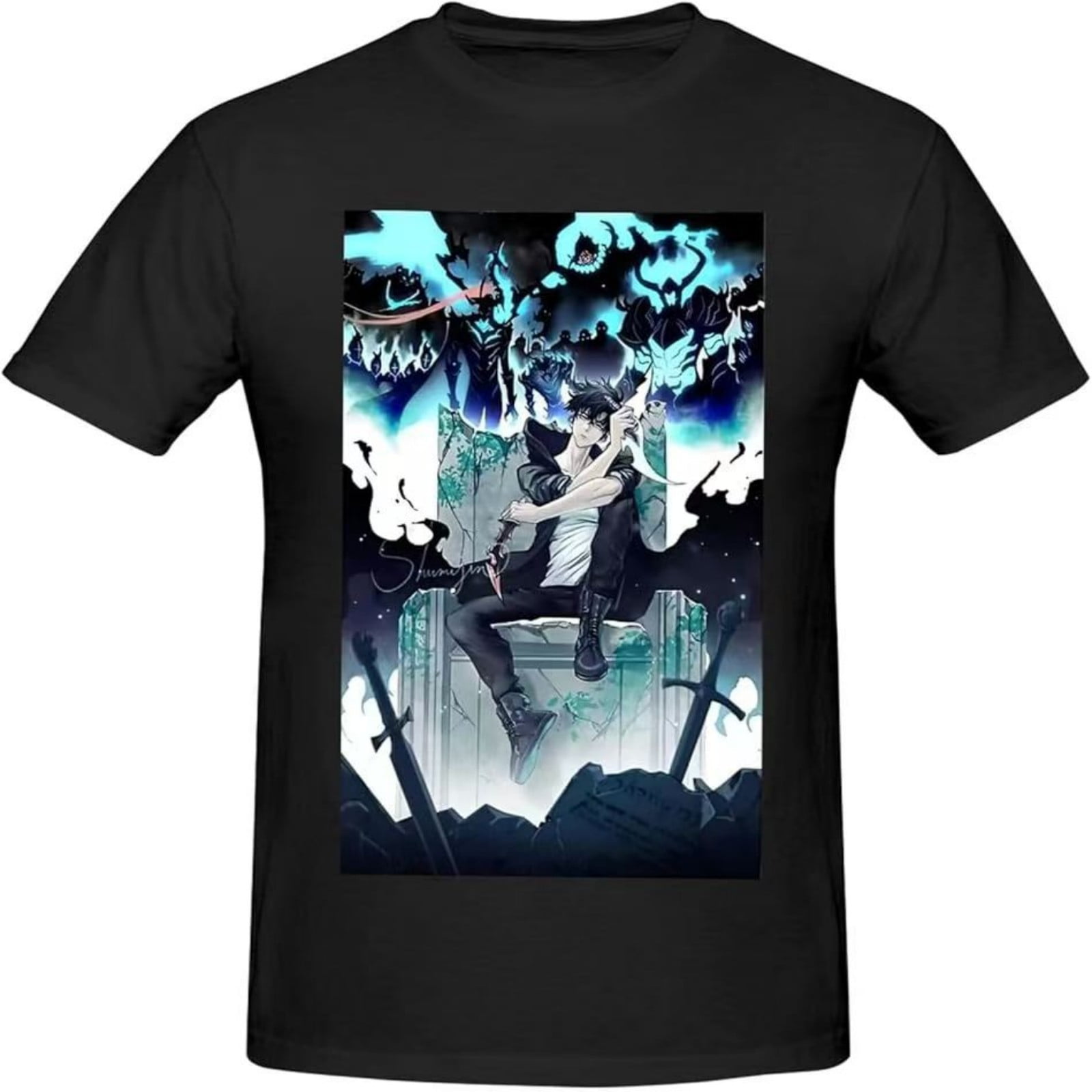 Solo Leveling Shirt Men's Pure Cotton T-Shirts O Neck Jin Woo Sung Tees ...