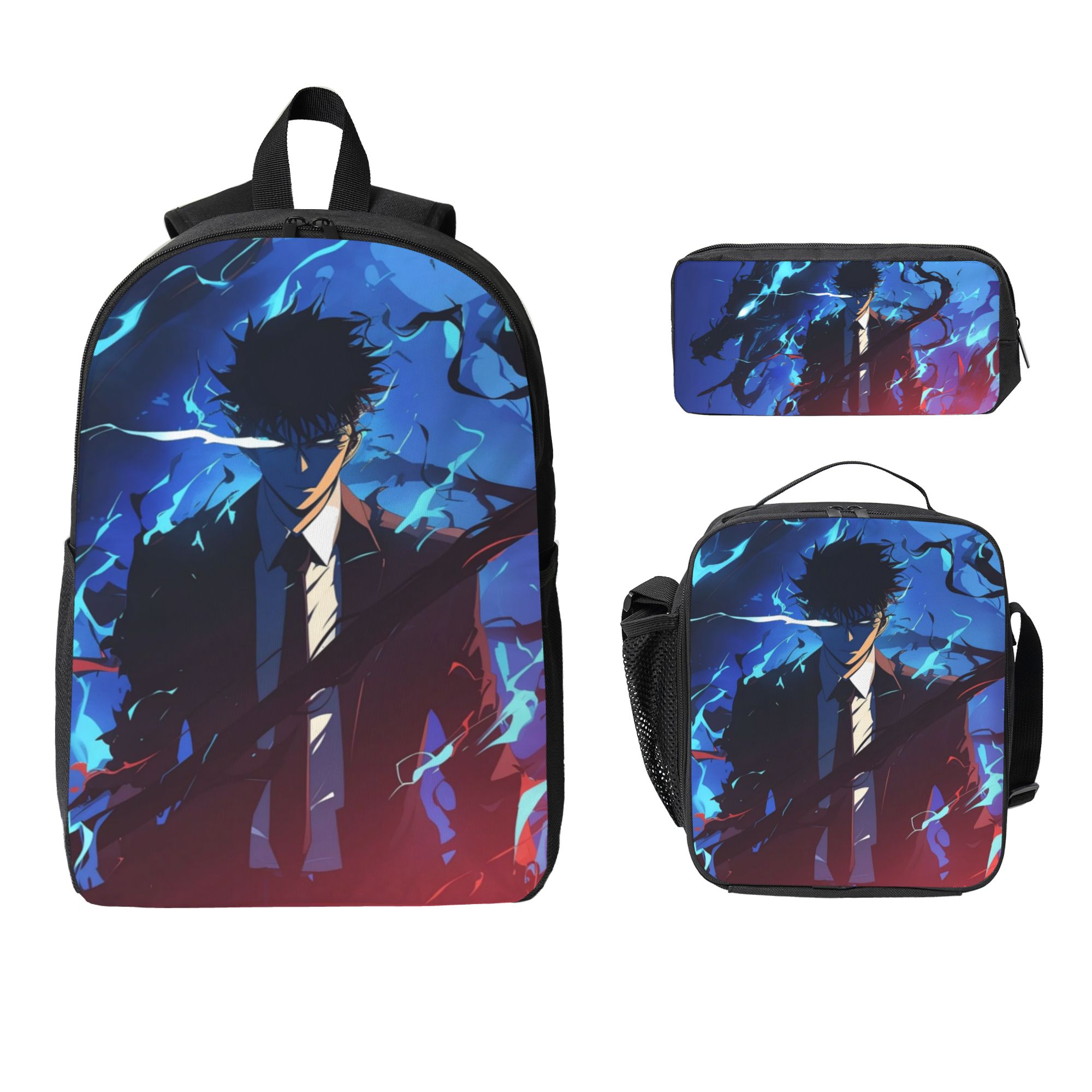 Solo Leveling Sung Jinwoo 3 Piece Backpack Set with Lunch Bag Pencil ...