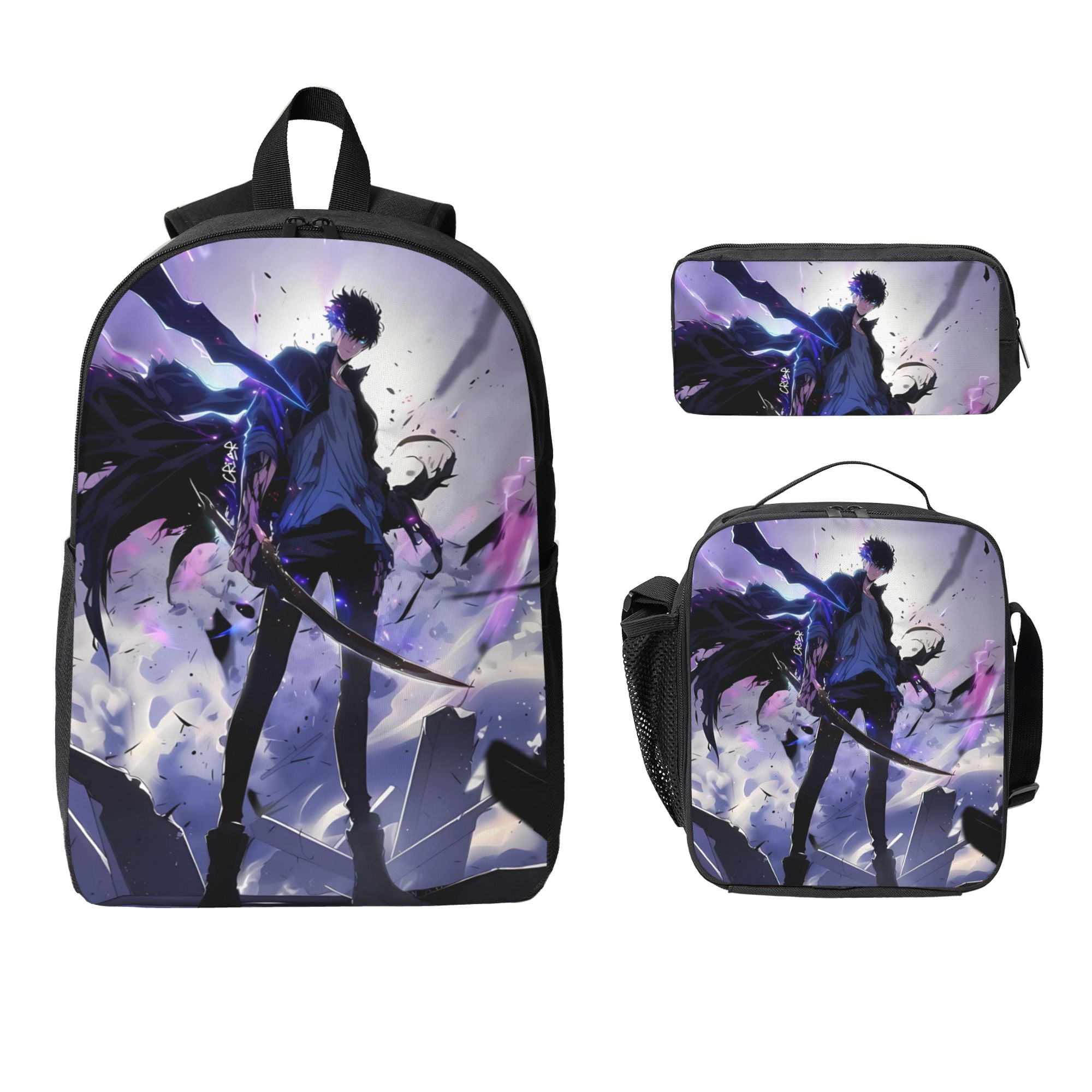 Solo Leveling Sung Jinwoo 3 Piece Backpack Set with Lunch Bag Pencil ...