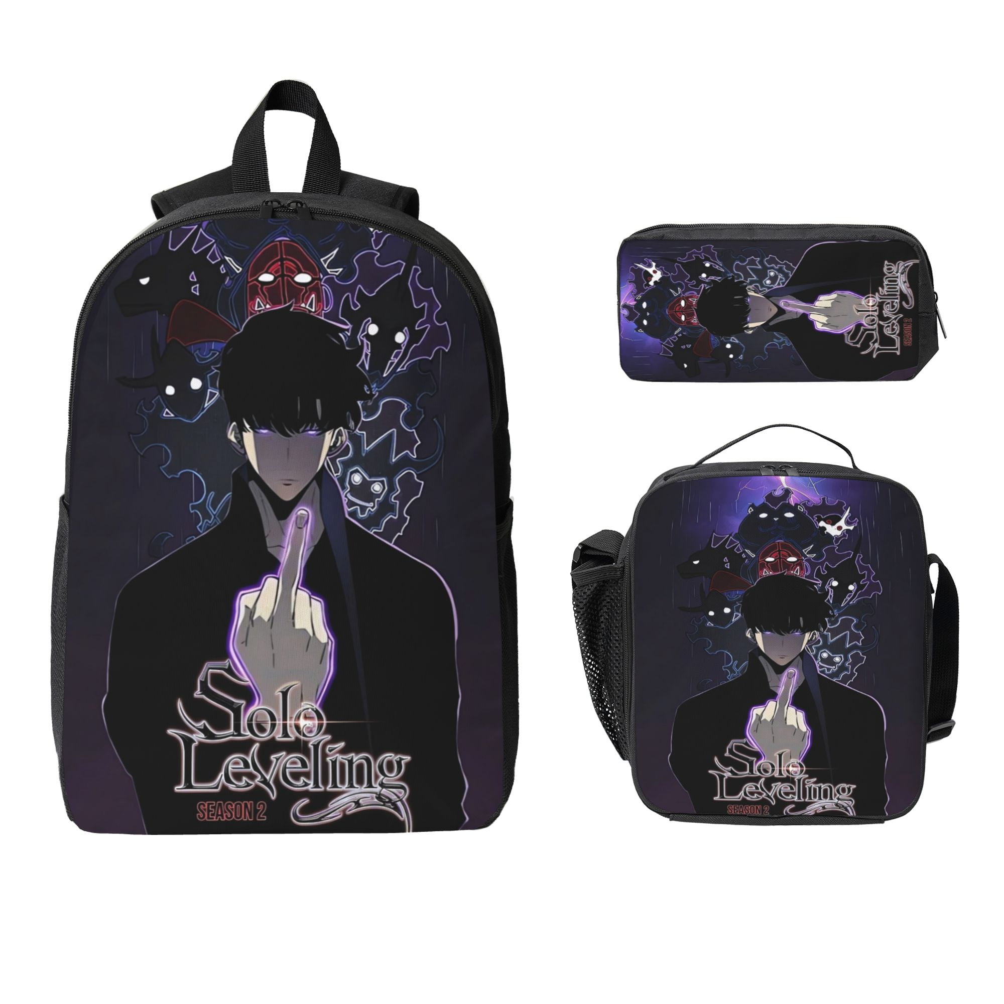 Solo Leveling Sung Jinwoo 3 Piece Backpack Set with Lunch Bag Pencil ...