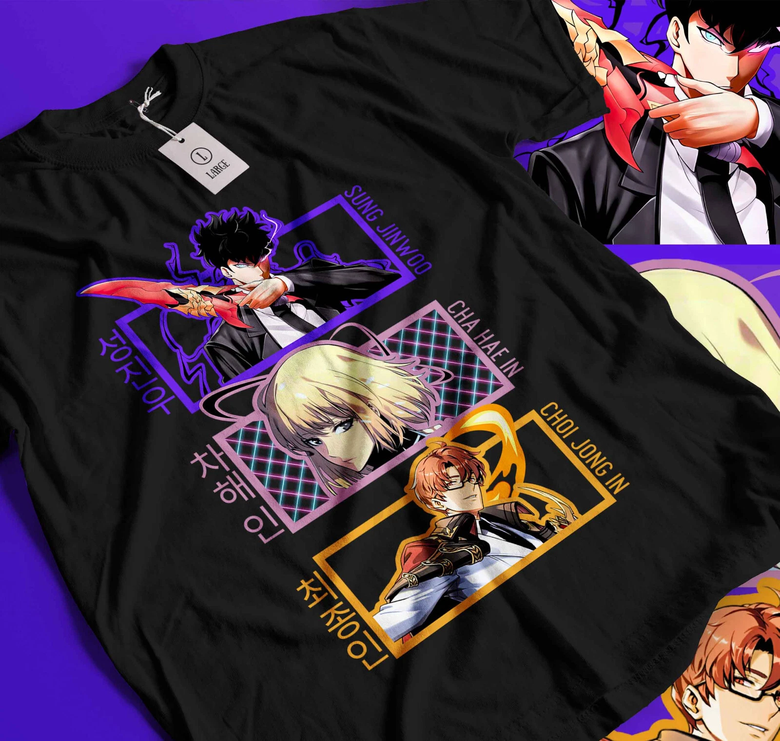Solo Leveling T-Shirt Sung Jinwoo,Cha hae in Horror Anime Black Gifts ...
