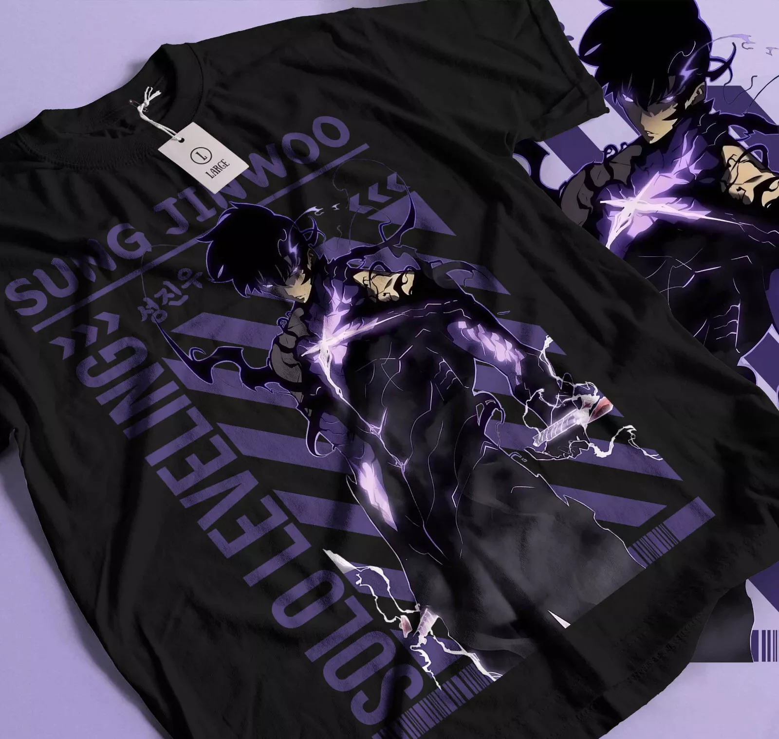 Solo Leveling T-Shirt Sung Jinwoo New Anime Manga Black Shirt Tee All ...