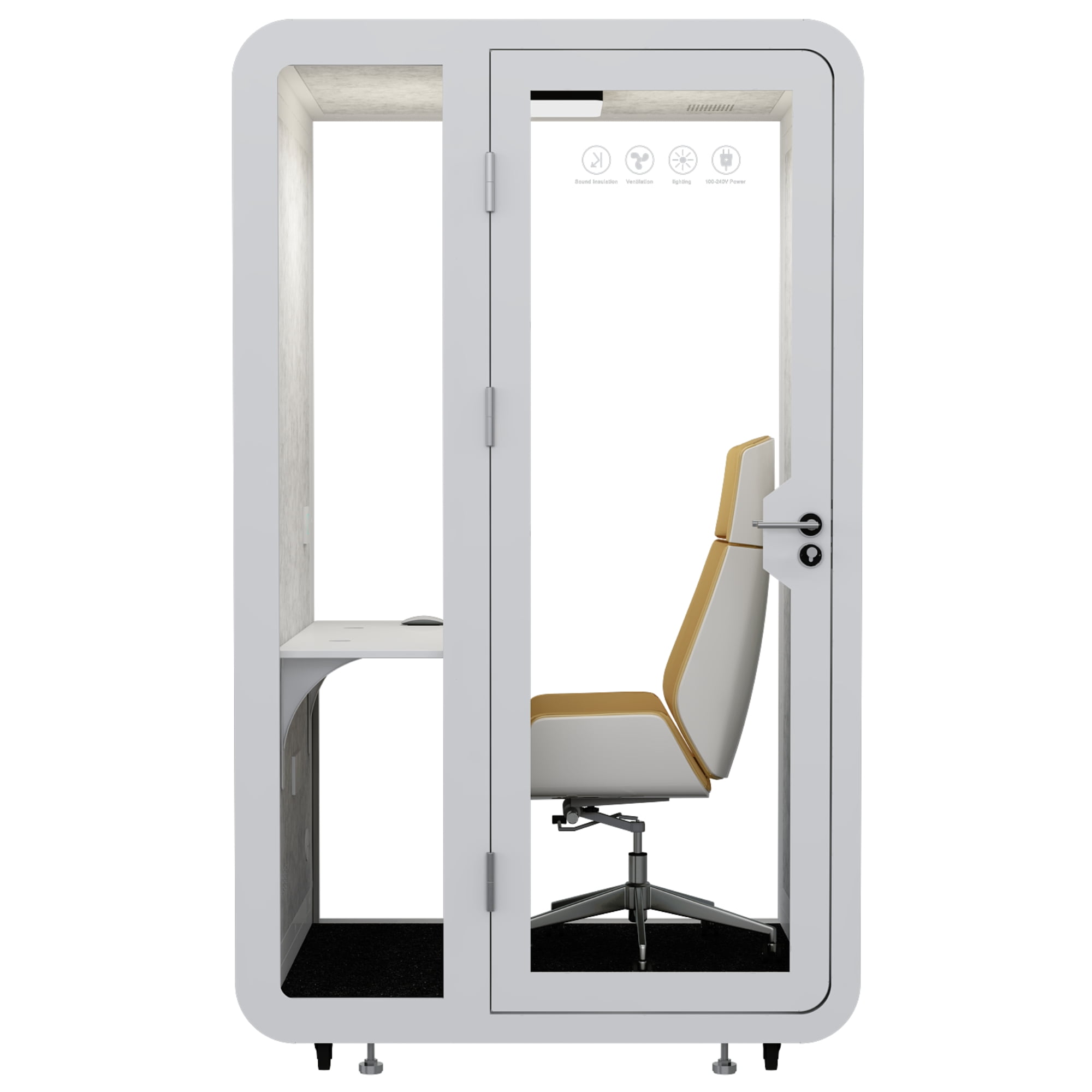Solo Office Sound Booth Pod Audio Privacy, Mobile Roller with Desk, LED ...