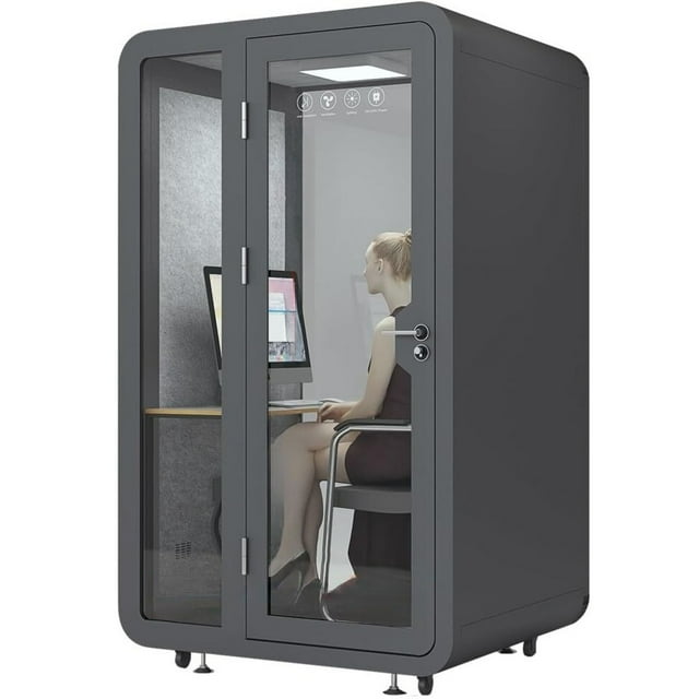 Solo Office Sound Booth Pod Audio Privacy, Mobile Roller with Desk, LED ...
