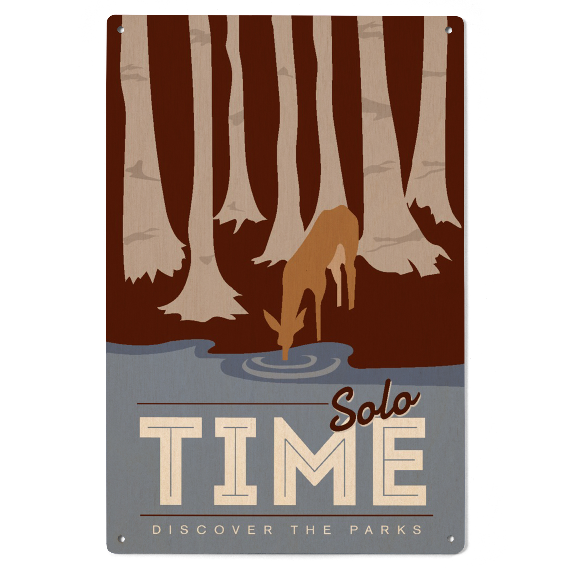 Solo Time (Deer), Discover the Parks Birch Wood Wall Sign (6x9 Rustic ...