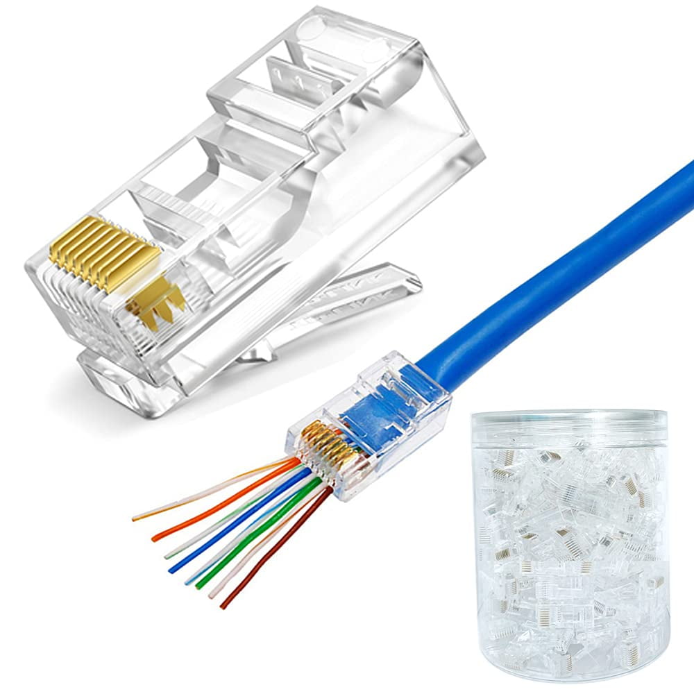 Solsop RJ45 Connectors Cat6 RJ45 Pass Through Connector Ends 100PCS ...
