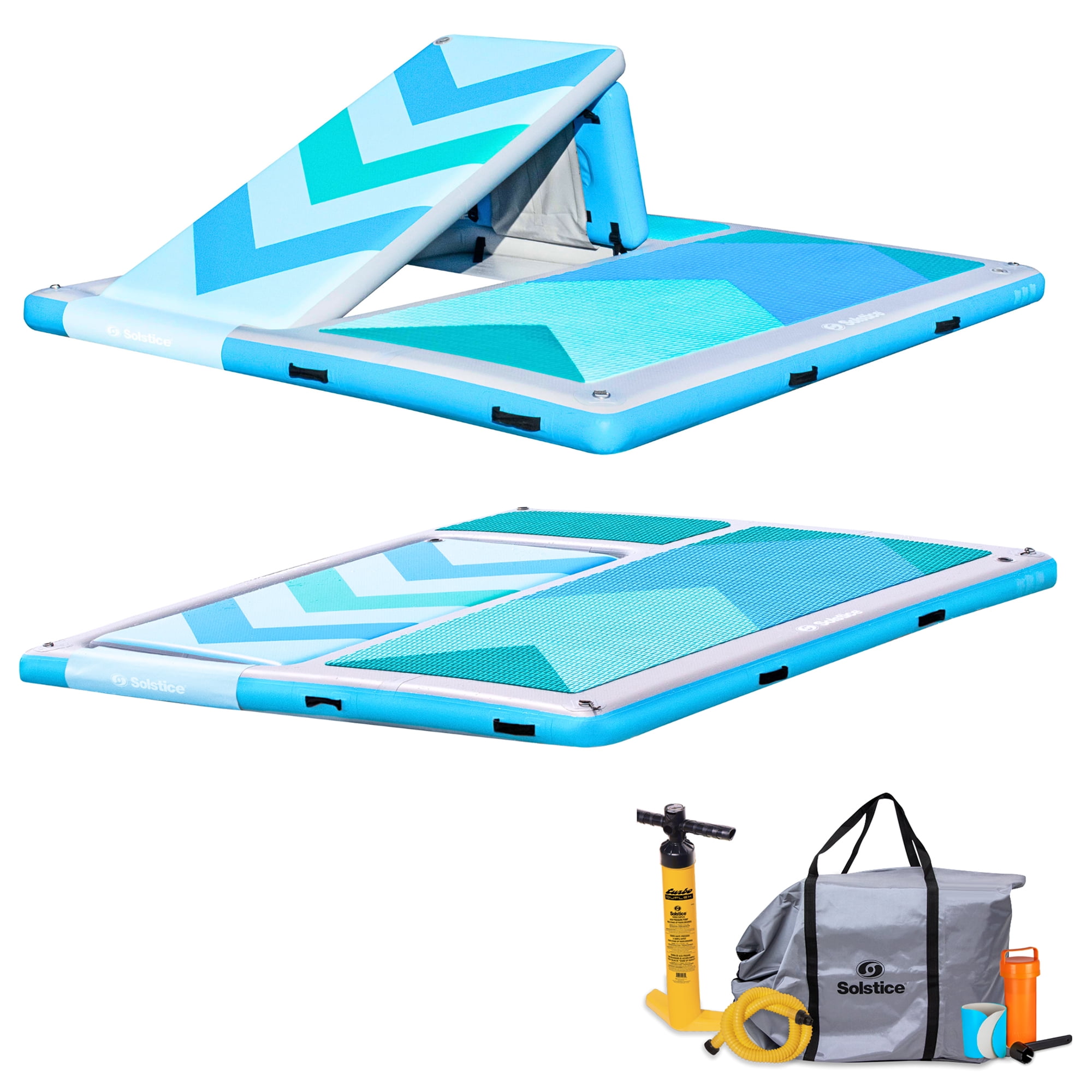 Solstice 10' x 8' Inflatable Convertible Floating Slide Dock w/Pump and ...
