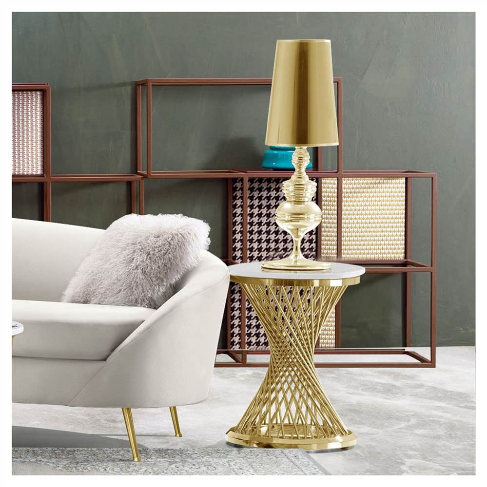 Solstice 18" Round End Table with Genuine Marble Top and Polished Gold ...