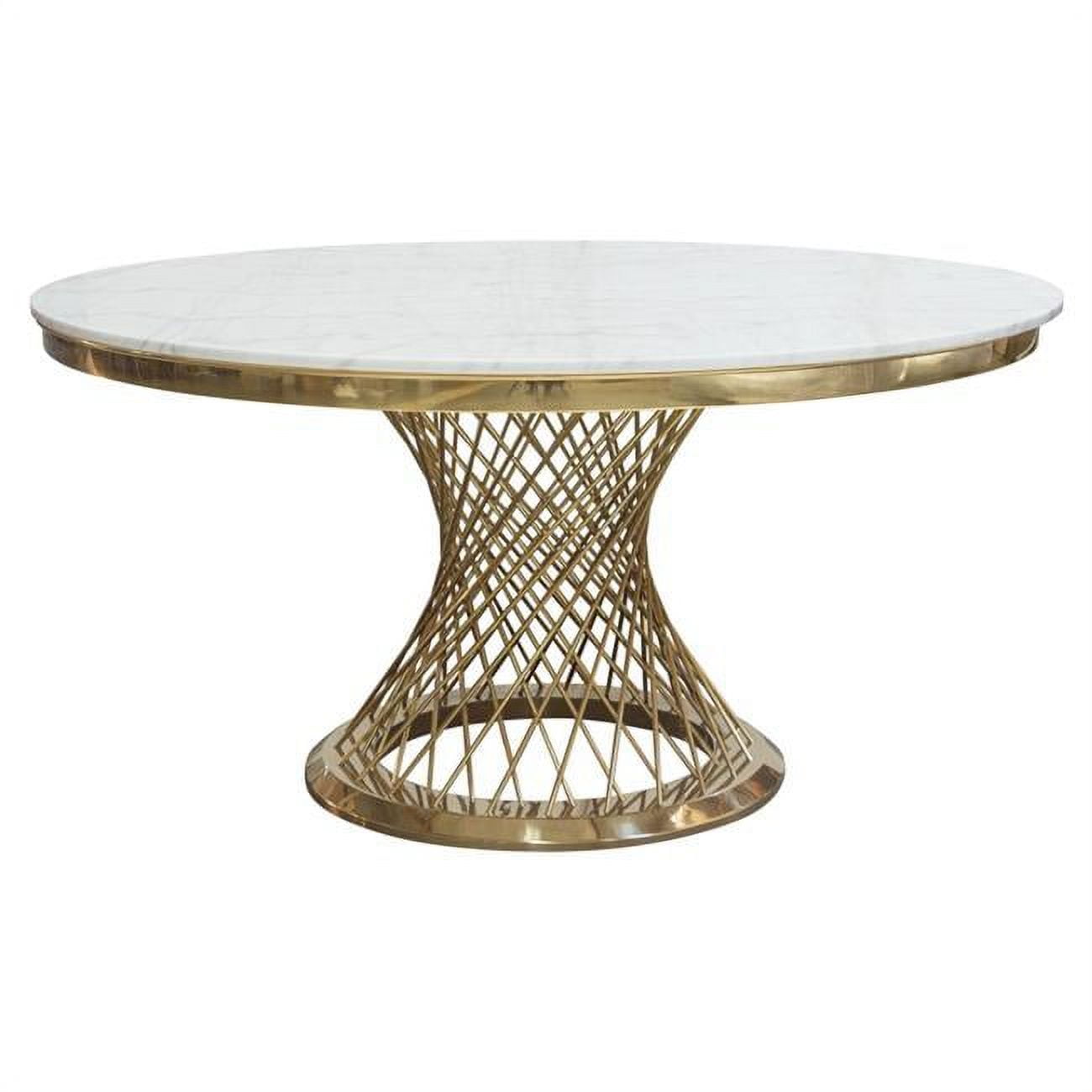 Solstice 60" Round Dining Table with Genuine Marble Top and Polished Gold Spiral Spoked Base by ...