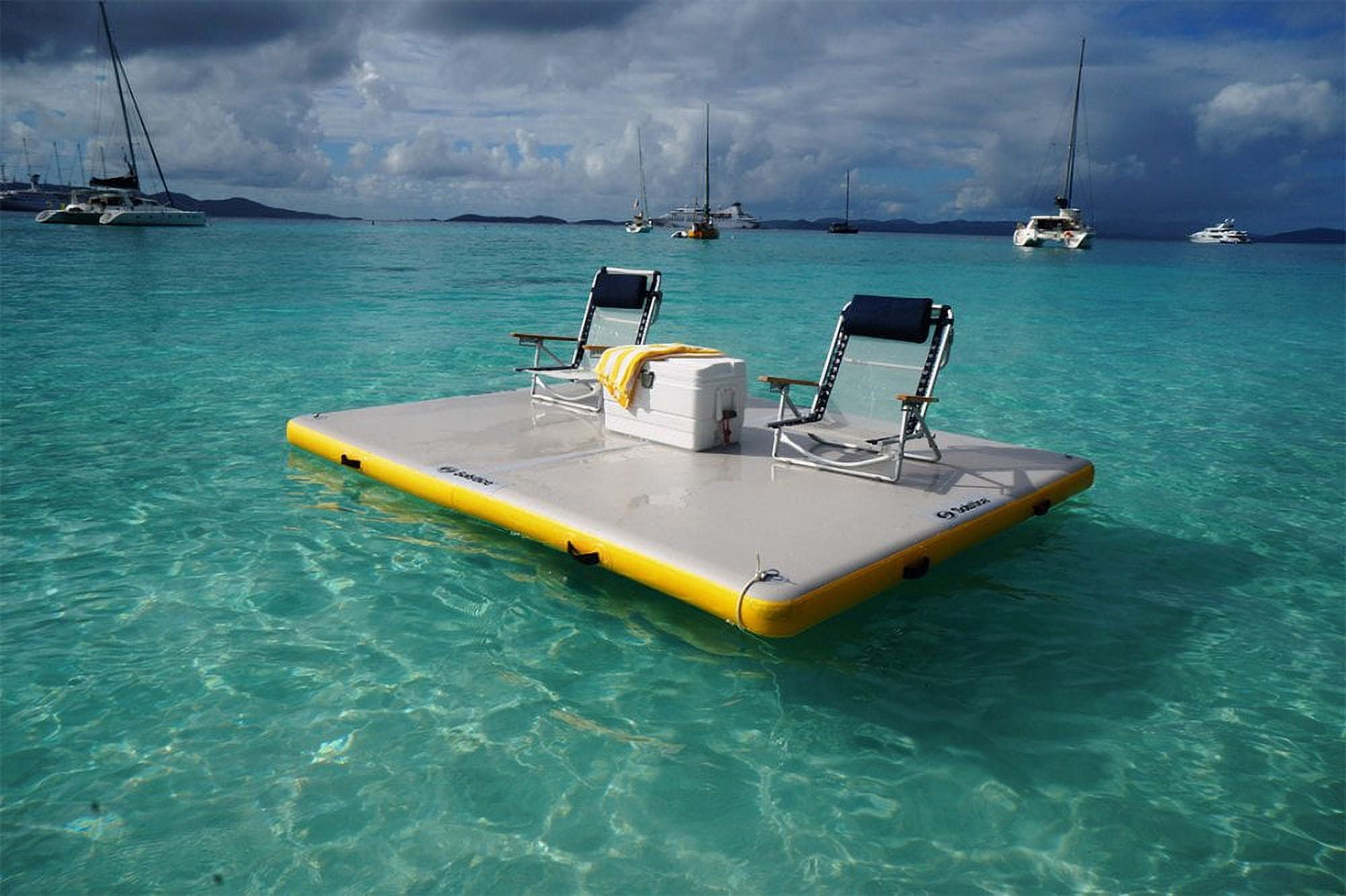 Swimline Solstice inflatable Floating Dock with 6 Stainless Steel D ...
