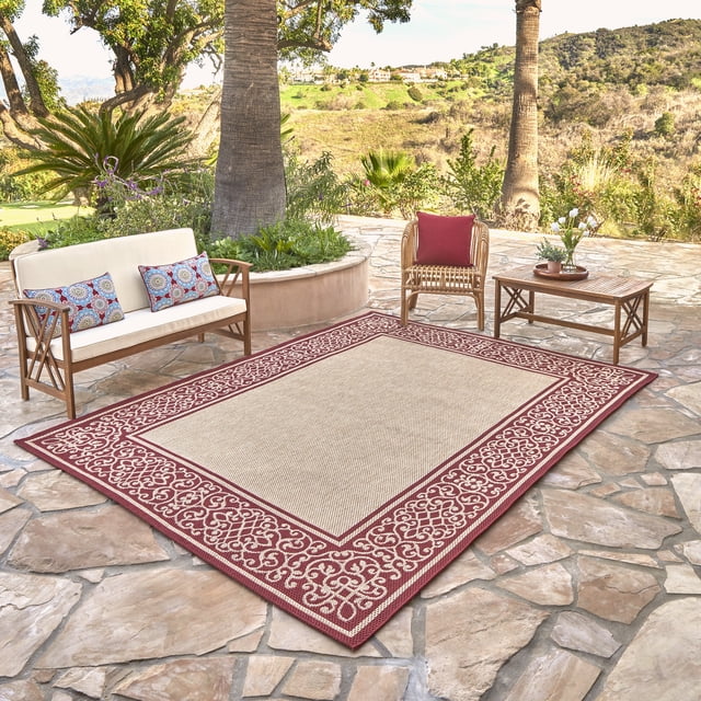 Solterra Portico Indoor/ Outdoor Polypropylene Red Flat Weave Area Rug ...