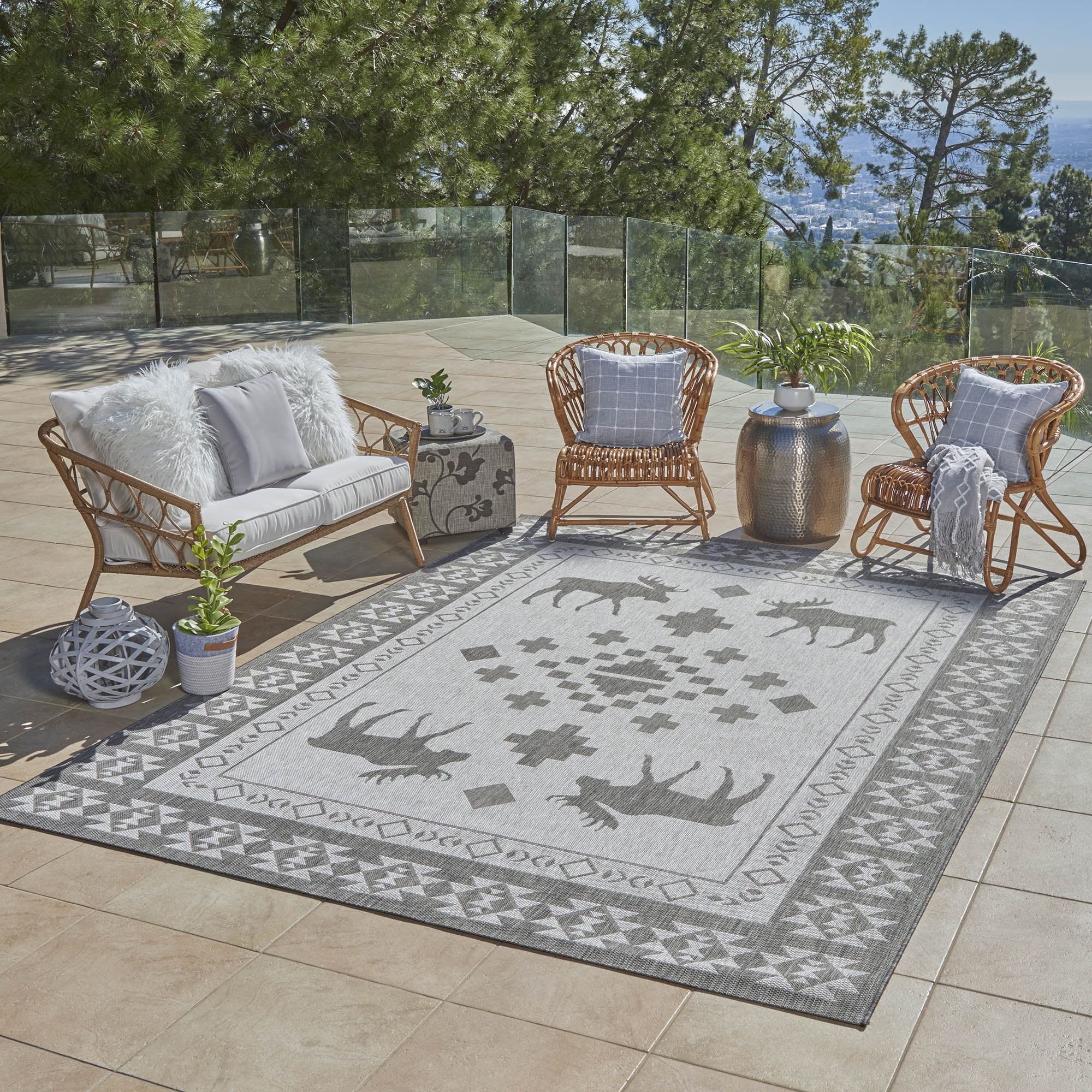 Solterra Timberhall Indoor/ Outdoor Polypropylene Gray Flat Weave Area ...