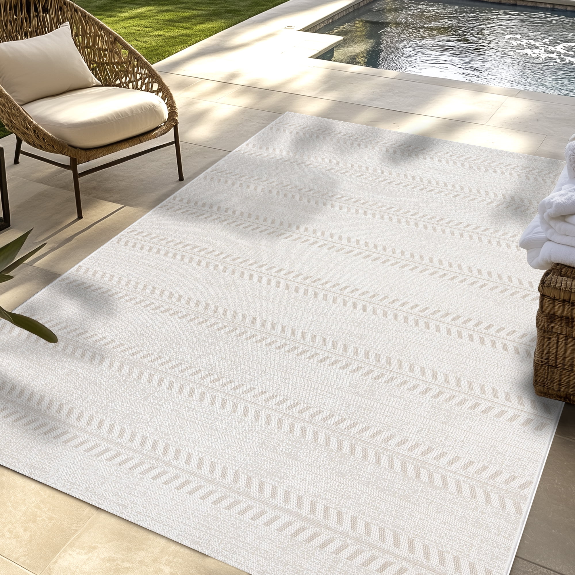 Solterra Vista Indoor/ Outdoor Polypropylene Cream Flat Weave Area Rug ...