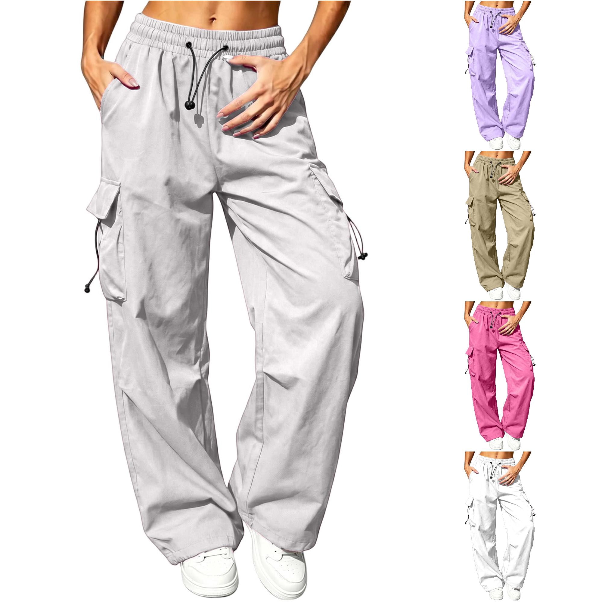 Solthread Womens Cargo Parachute Pants Elastic Drawstring Waist Flap ...