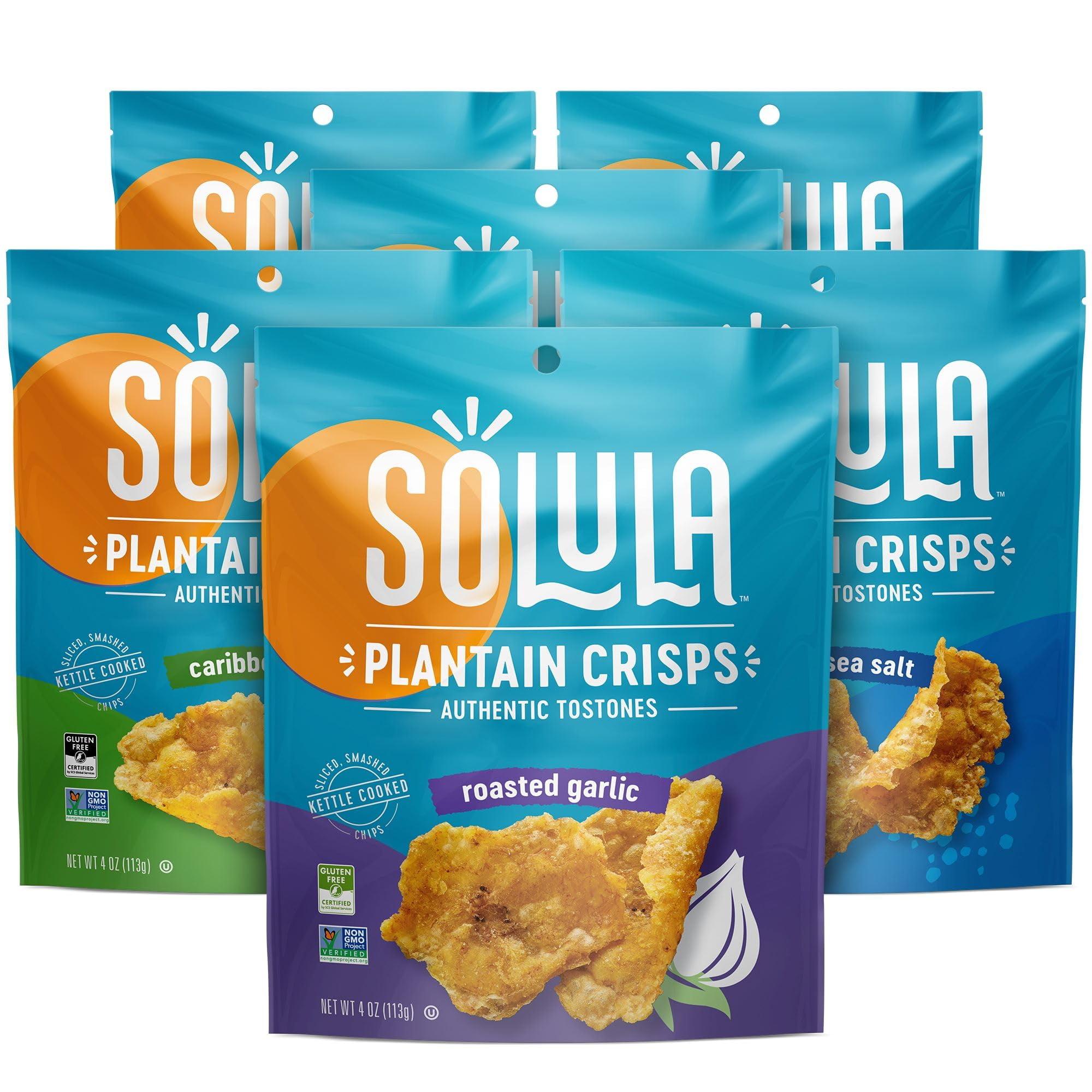 Solula Plantain Crisps Authentic SBF3 Tostones, Variety Pack, 4 of 6 ...