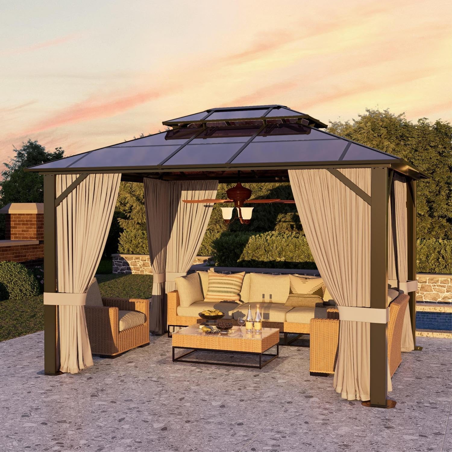 Solumia 10' x 12' Hardtop Gazebo with Polycarbonate Double Roof ...