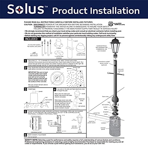 Solus 6-STV-BZ 6' Bronze Surface Mount Aluminum Lamp Post with Cross ...