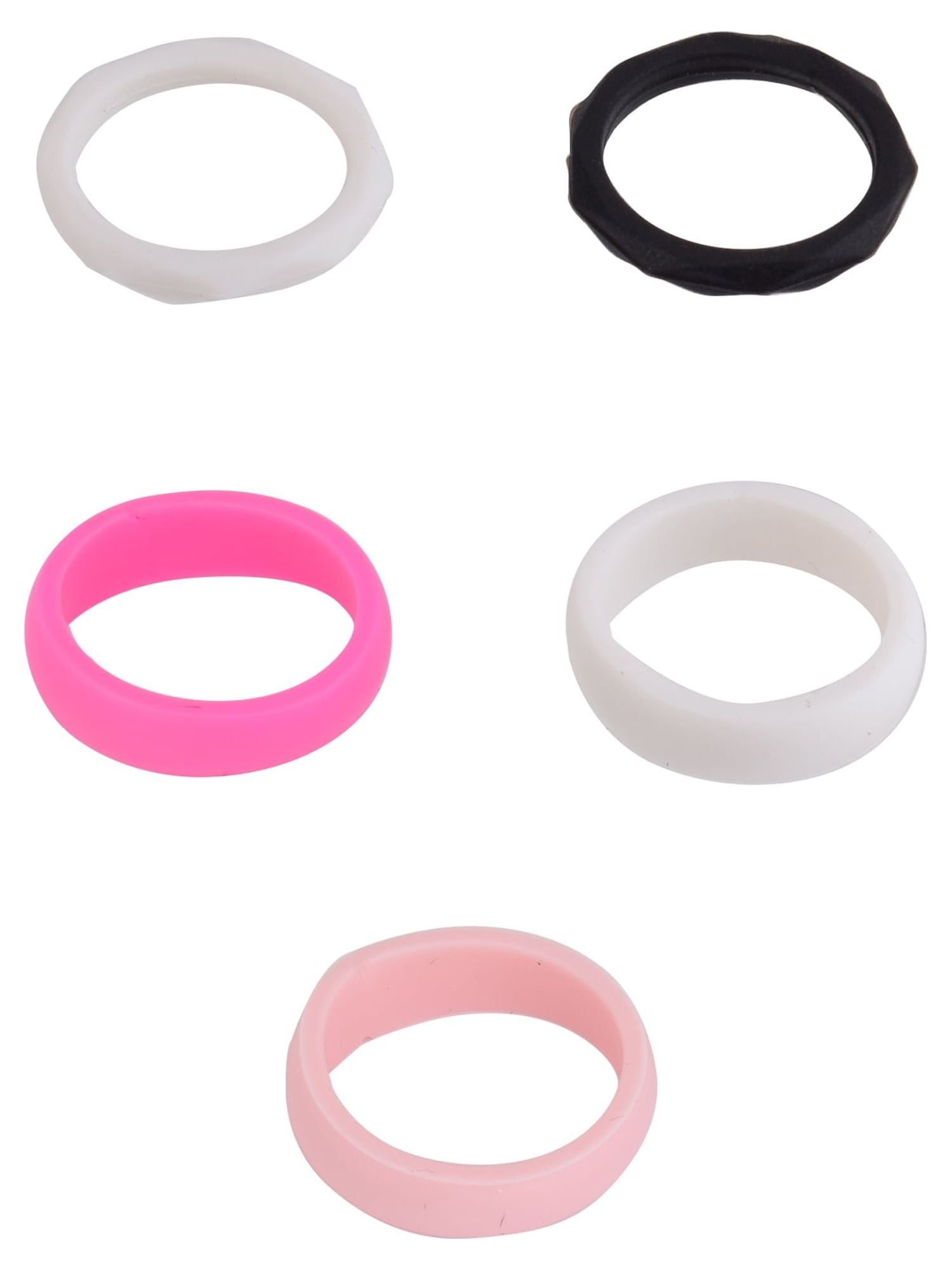 Solutions Adult Female 5 Piece White and Pink Silicone Ring Set, Size 5 ...