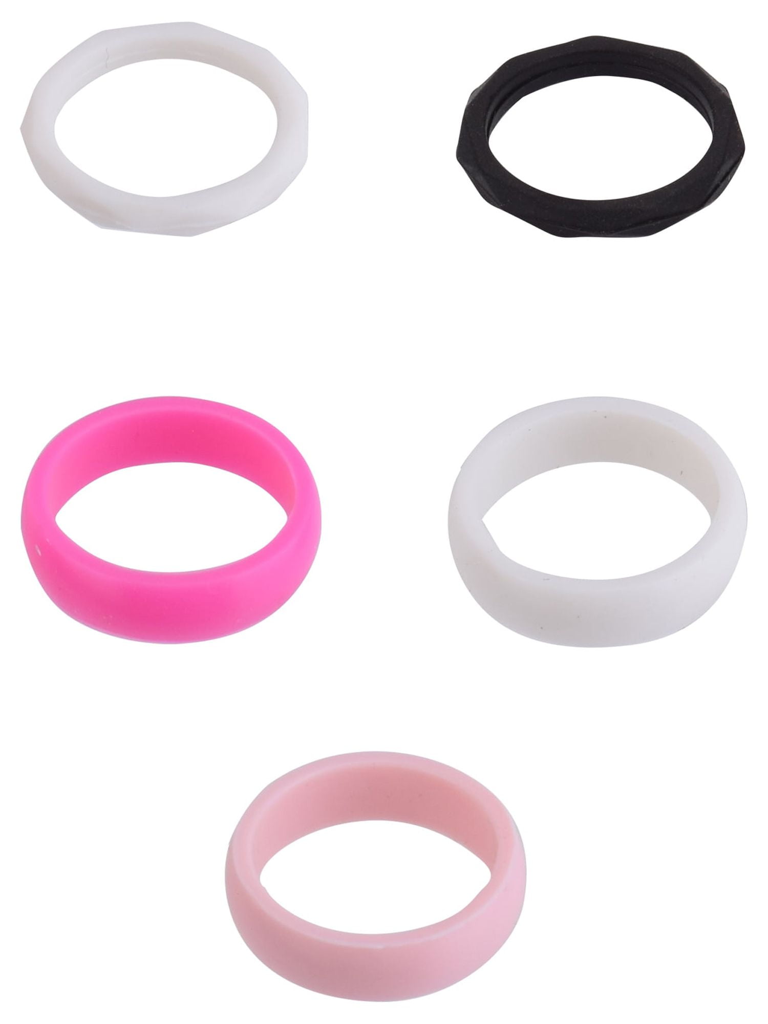 Solutions Adult Female 5 Piece White and Pink Silicone Ring Set, Size 7 ...