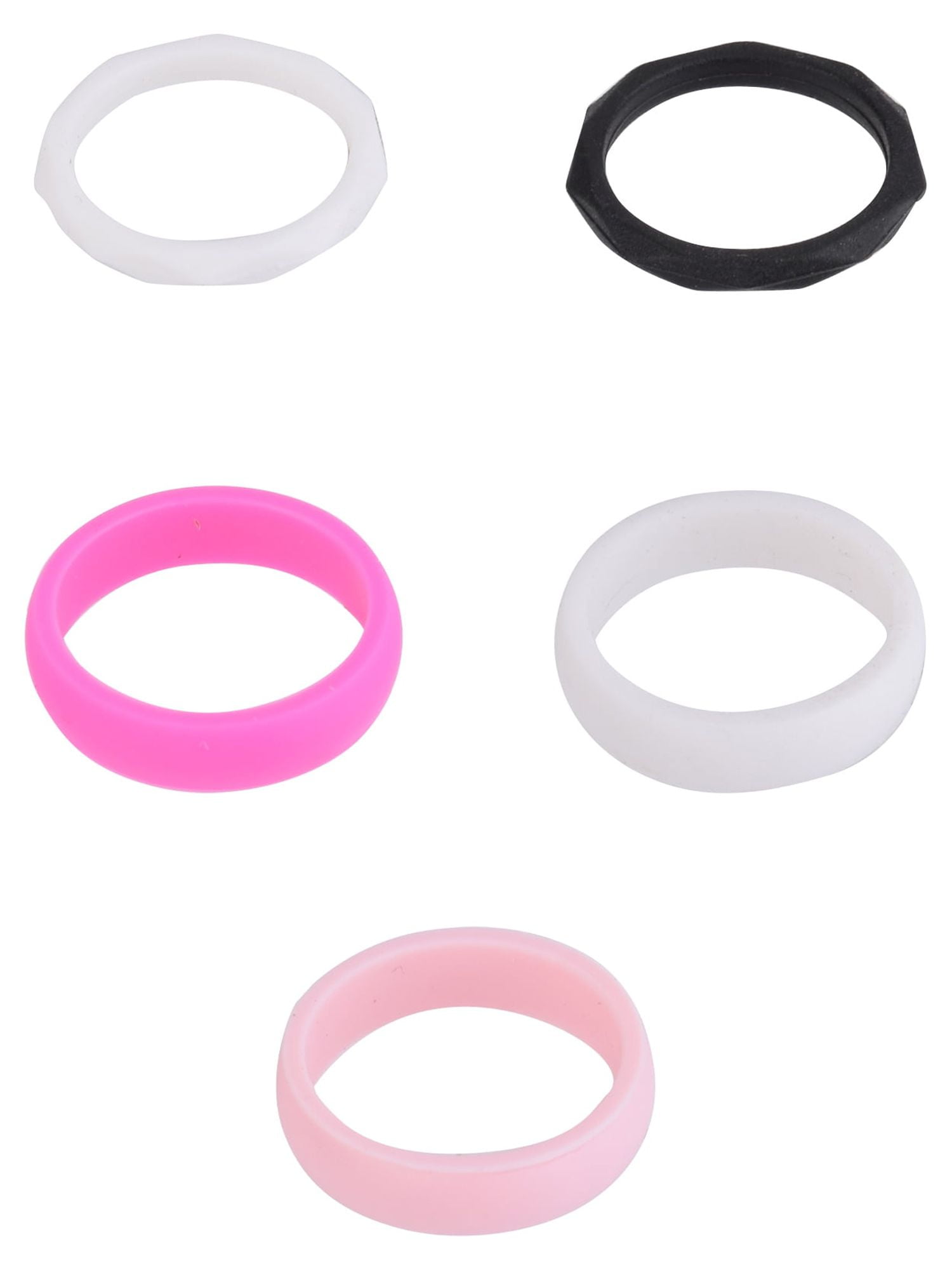 Solutions Women's 5 Piece Pink Multi-Colored Silicone Ring Set Size 9/ ...