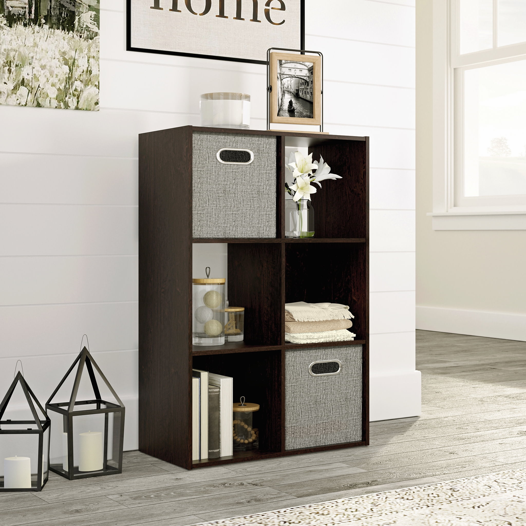 Sauder 6-Cube Modern Organizer Bookcase, Cubicle Shelf Storage Unit ...
