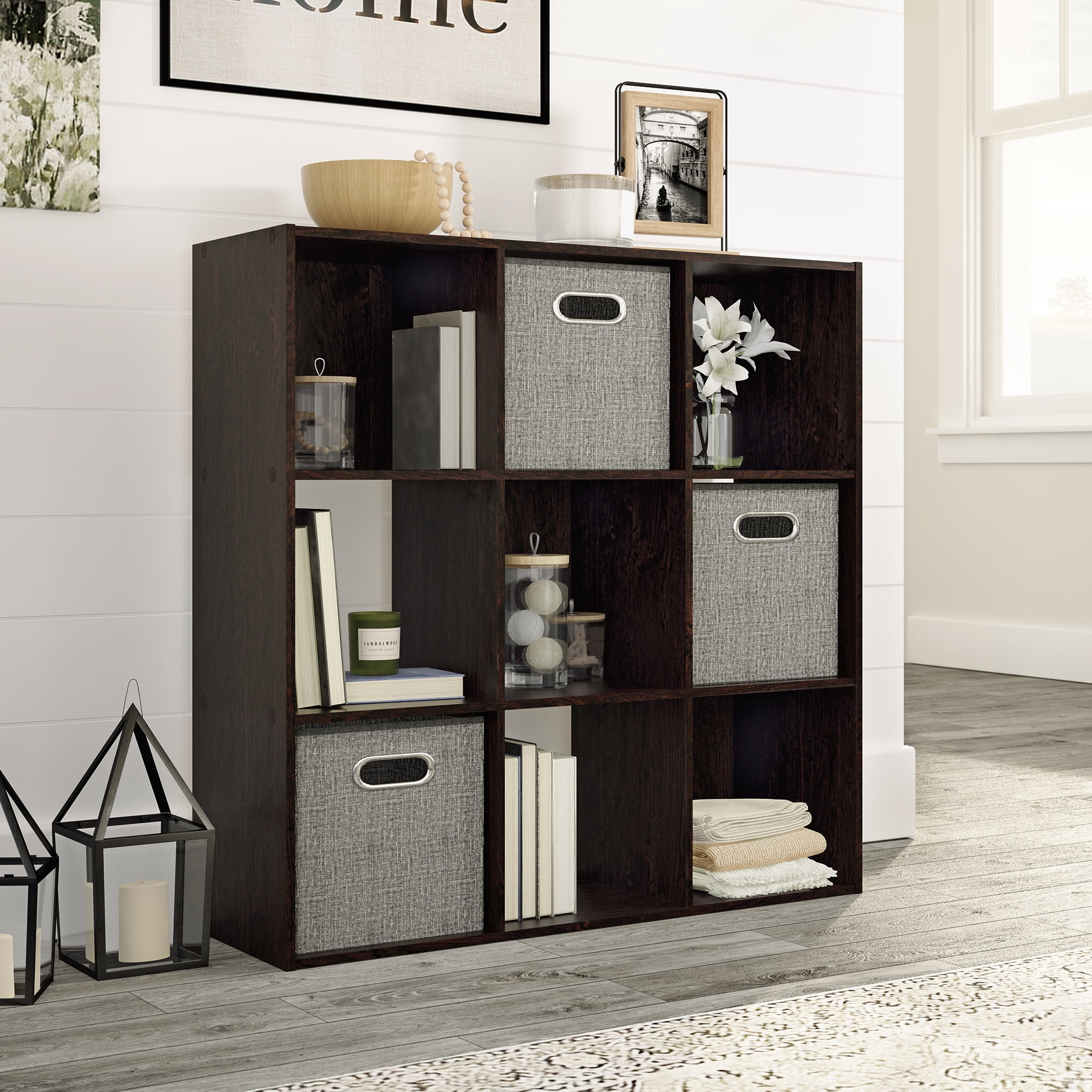 Solutions by Sauder 9-Cube Organizer Storage Cubby Unit, Cinnamon Cherry Finish - Walmart.com