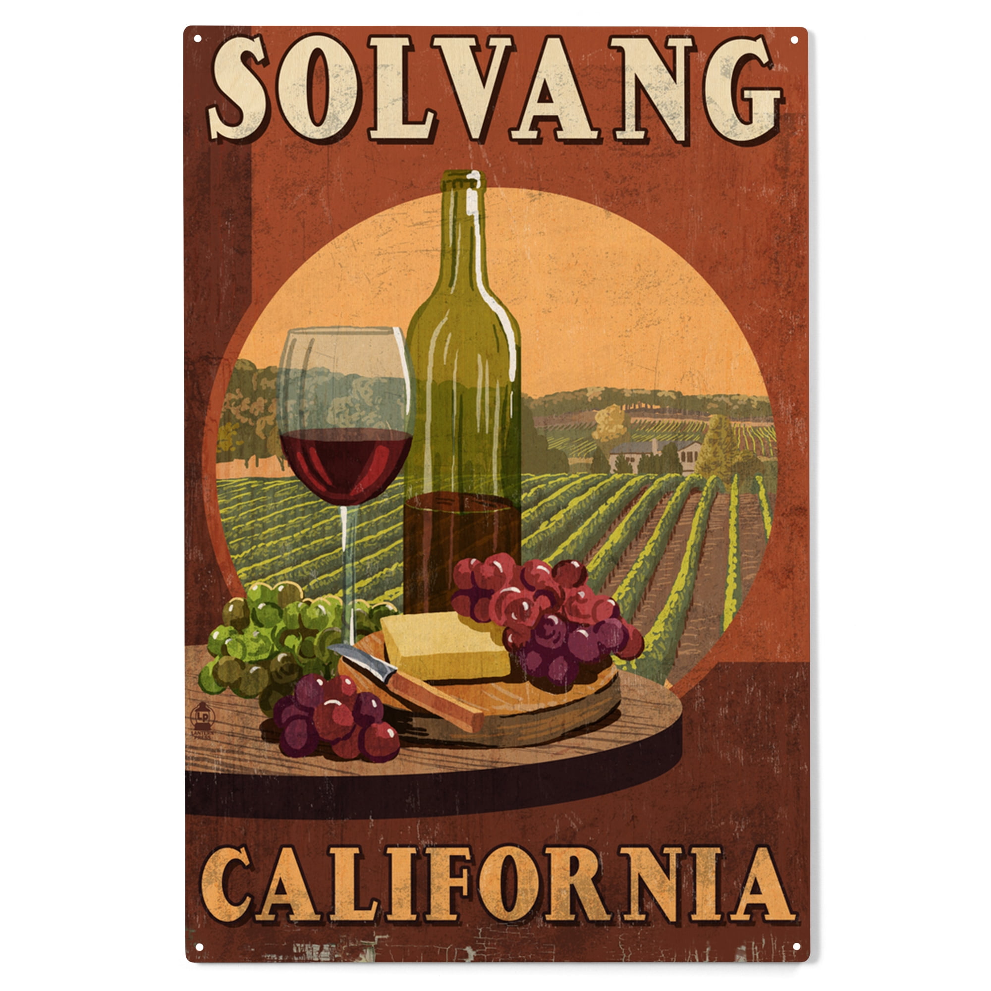 Solvang, California, Wine Vintage Sign Birch Wood Wall Sign (10x15 ...