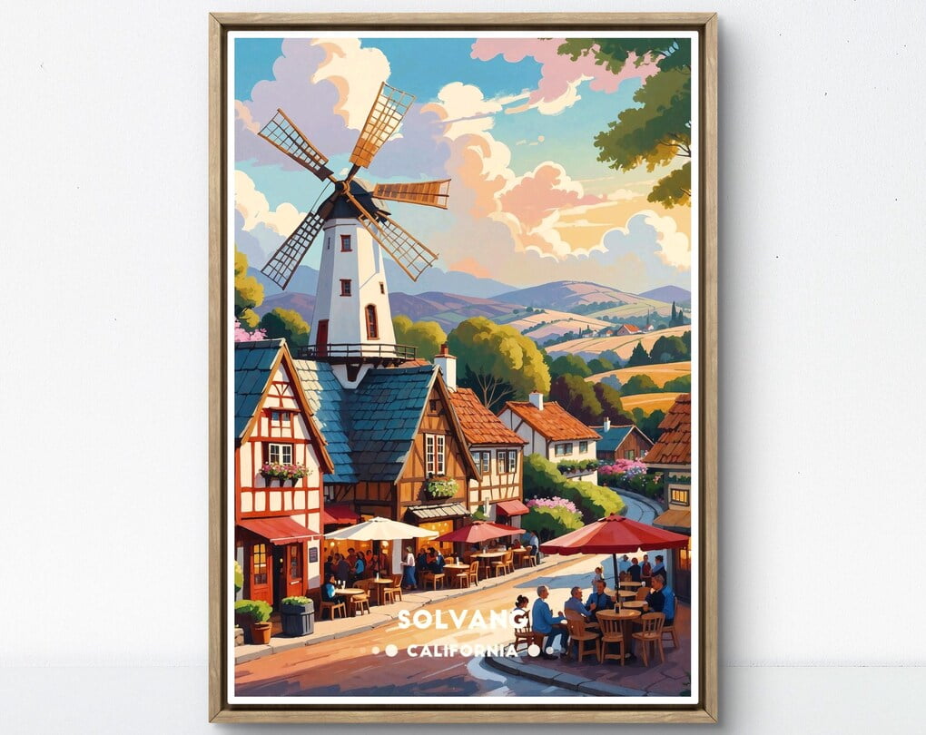 Solvang Poster, Danish Town Art, Wine Country Print, Retro Village ...