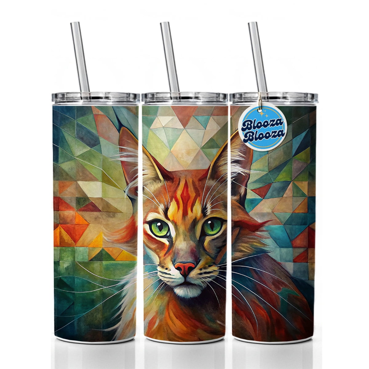 Somali Cat Abstract Art 20oz Insulated Water Bottle Skinny Tumbler ...