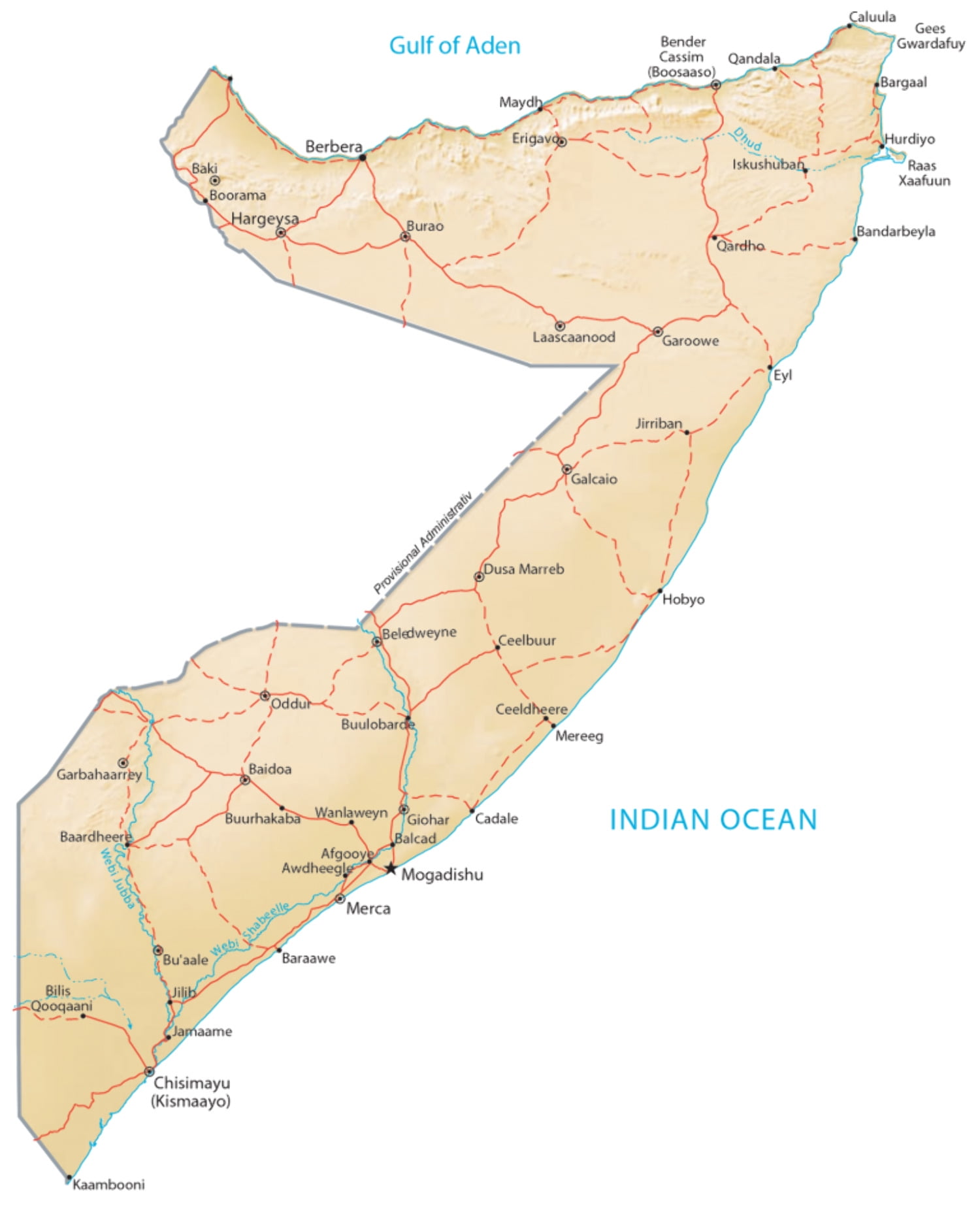 Somalia Physical Map GLOSSY POSTER PICTURE PHOTO PRINT BANNER ...