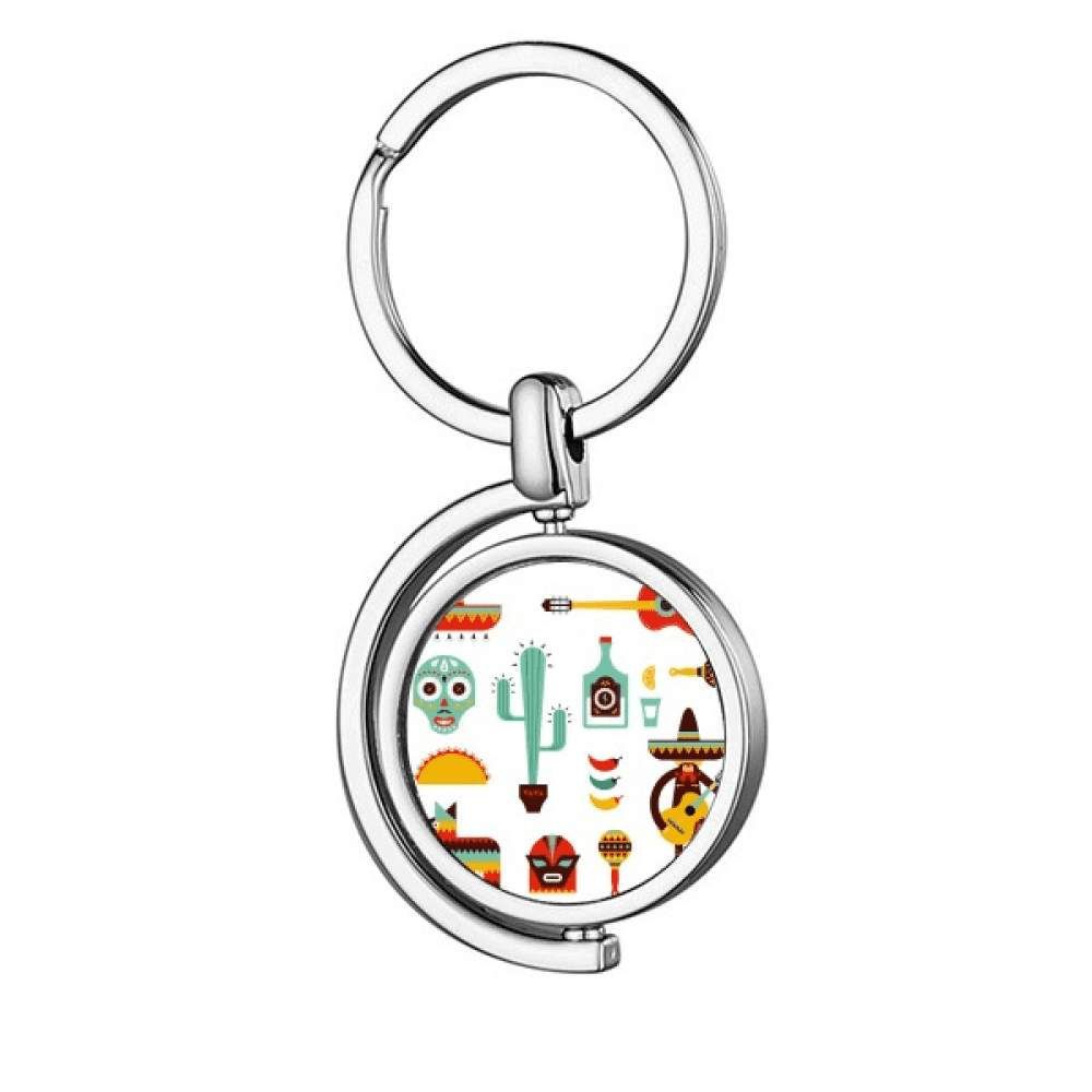 Sombrero Guitar Chili Mexico Elment Rotating Keychain Metal Keyring ...
