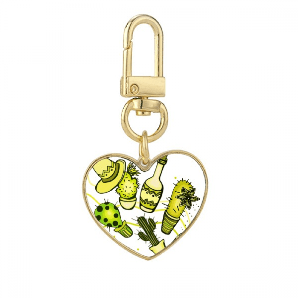 Sombrero Mexico Desert Cactus Mexican Gold Heart Keychain Metal Keyring ...