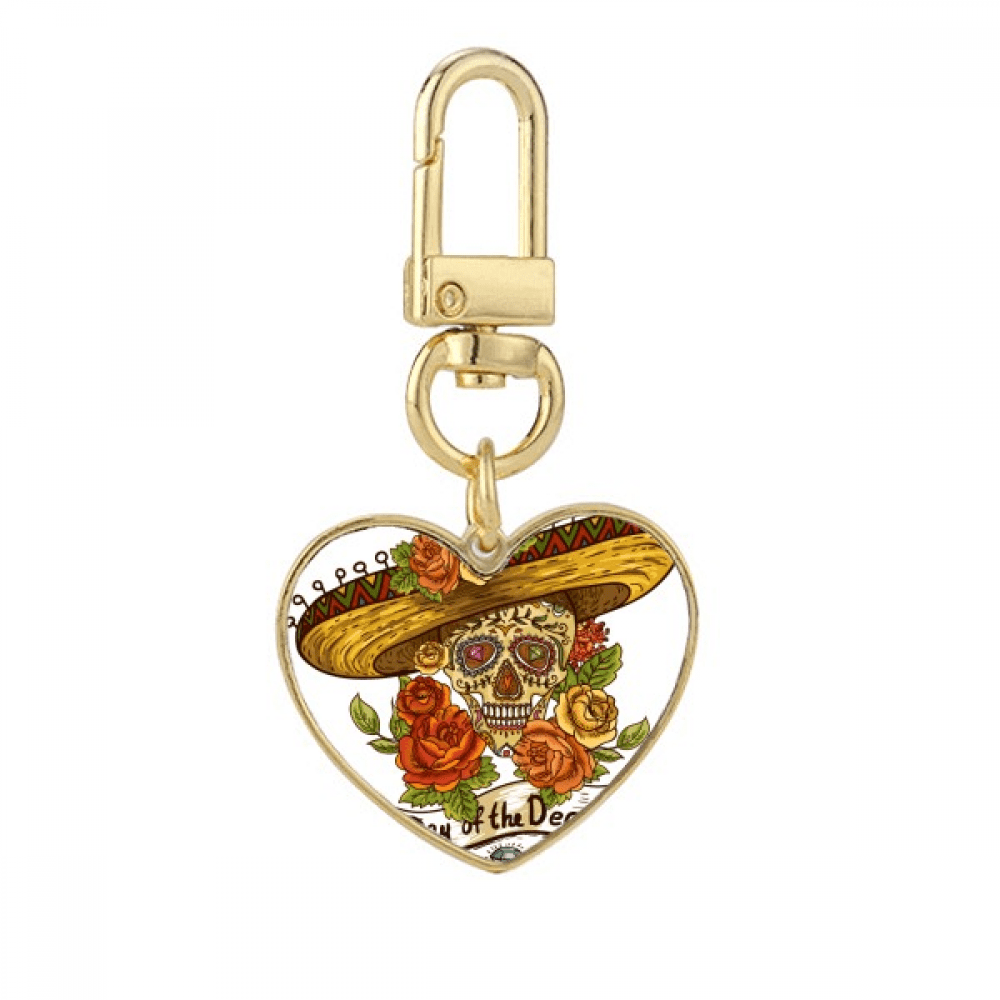Sombrero Suger l Mexico Day of the Dead Gold Heart Keychain Metal ...