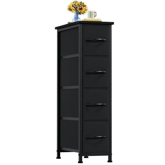 Eunos Black Narrow Dresser with 4 Slim Drawers for Bathroom Storage ...