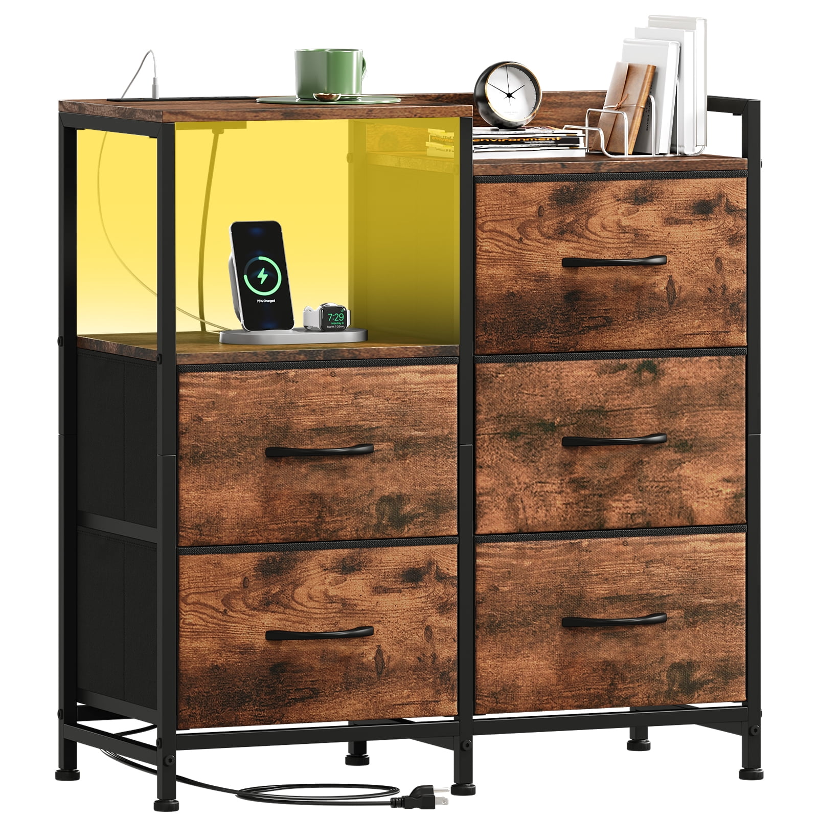 Eunos Dresser for Bedroom with Charging Station, Wide 5 Drawers with ...