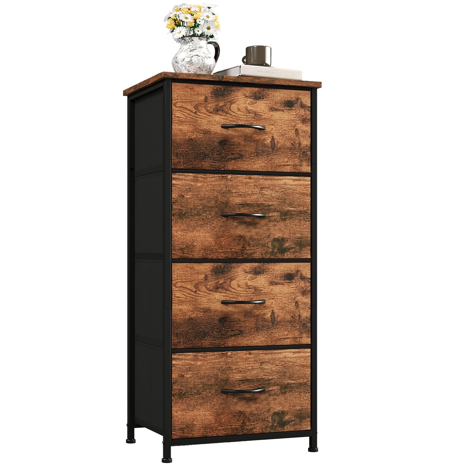 Somdot 4 Drawer Dresser, Chest of Drawers Fabric Vertical Nightstand ...