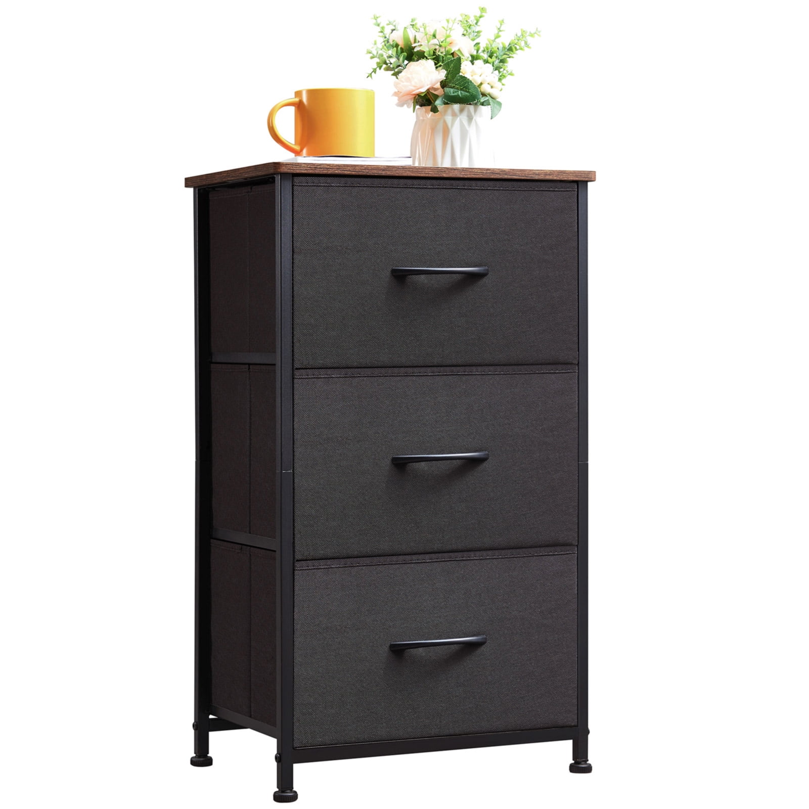 Somdot Dresser with 3 Removable Fabric Vertical Drawers Nightstand for ...