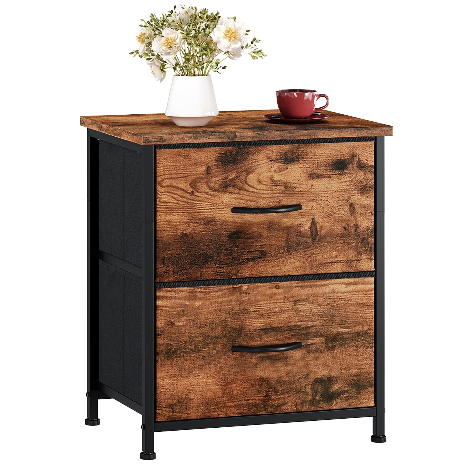 Eunos, Small Nightstand, 16.5"W x 11.8"D x 19.7"H, Wood Grain Print ...