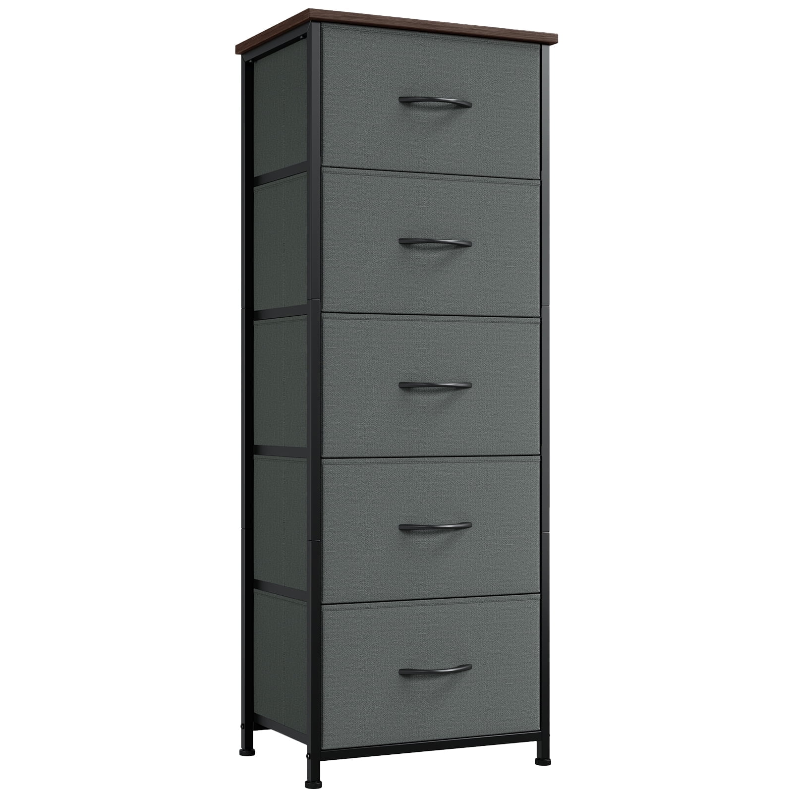 Eunos Tall Dresser for bedroom, 5 Vertical Fabric Drawers Nightstand ...