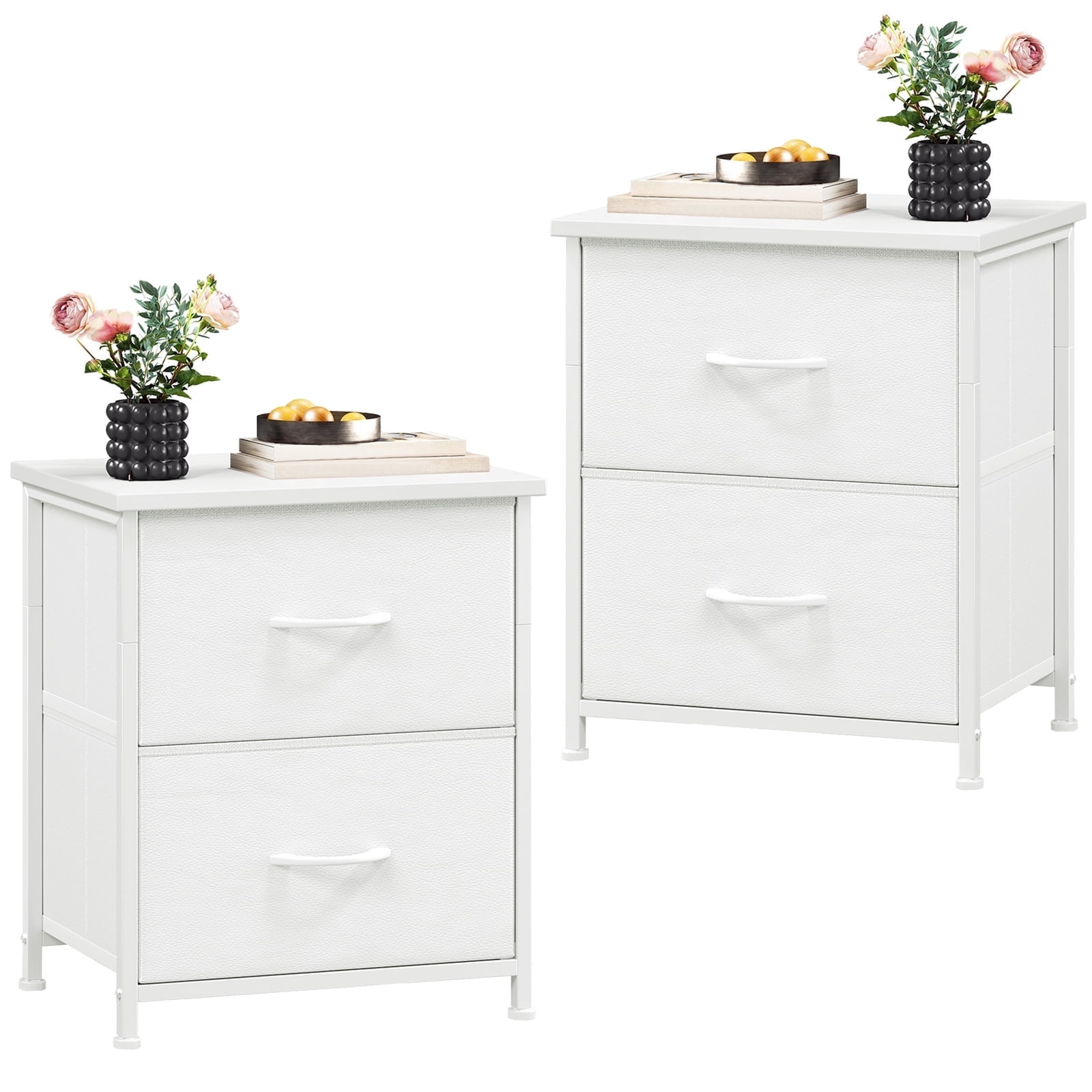 "Eunos White Nightstands, Set of 2, Small Bedside Tables with Storage ...