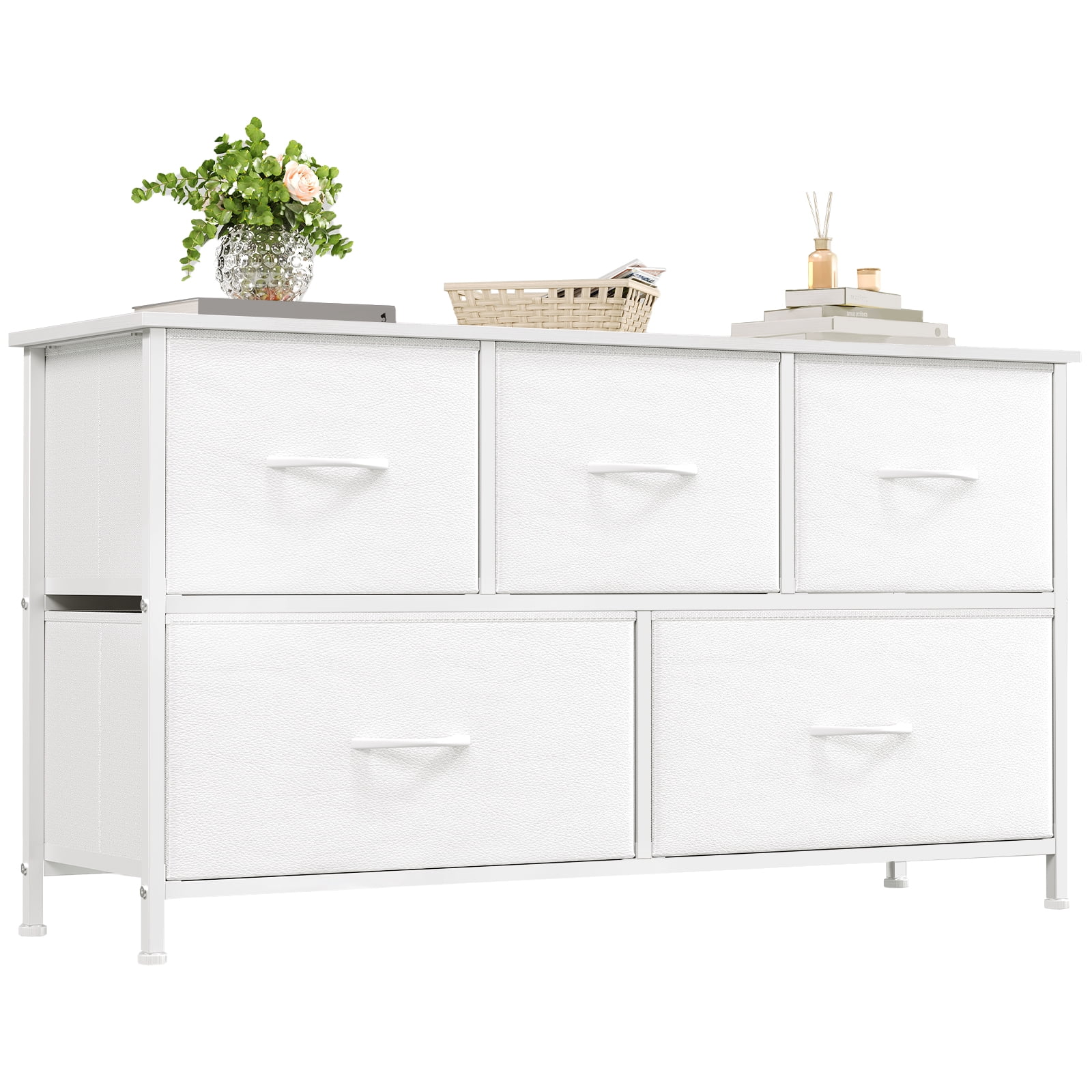 Somdot Wide Drawer Dresser with 5 Fabric Chest of Storage Cabinet ...