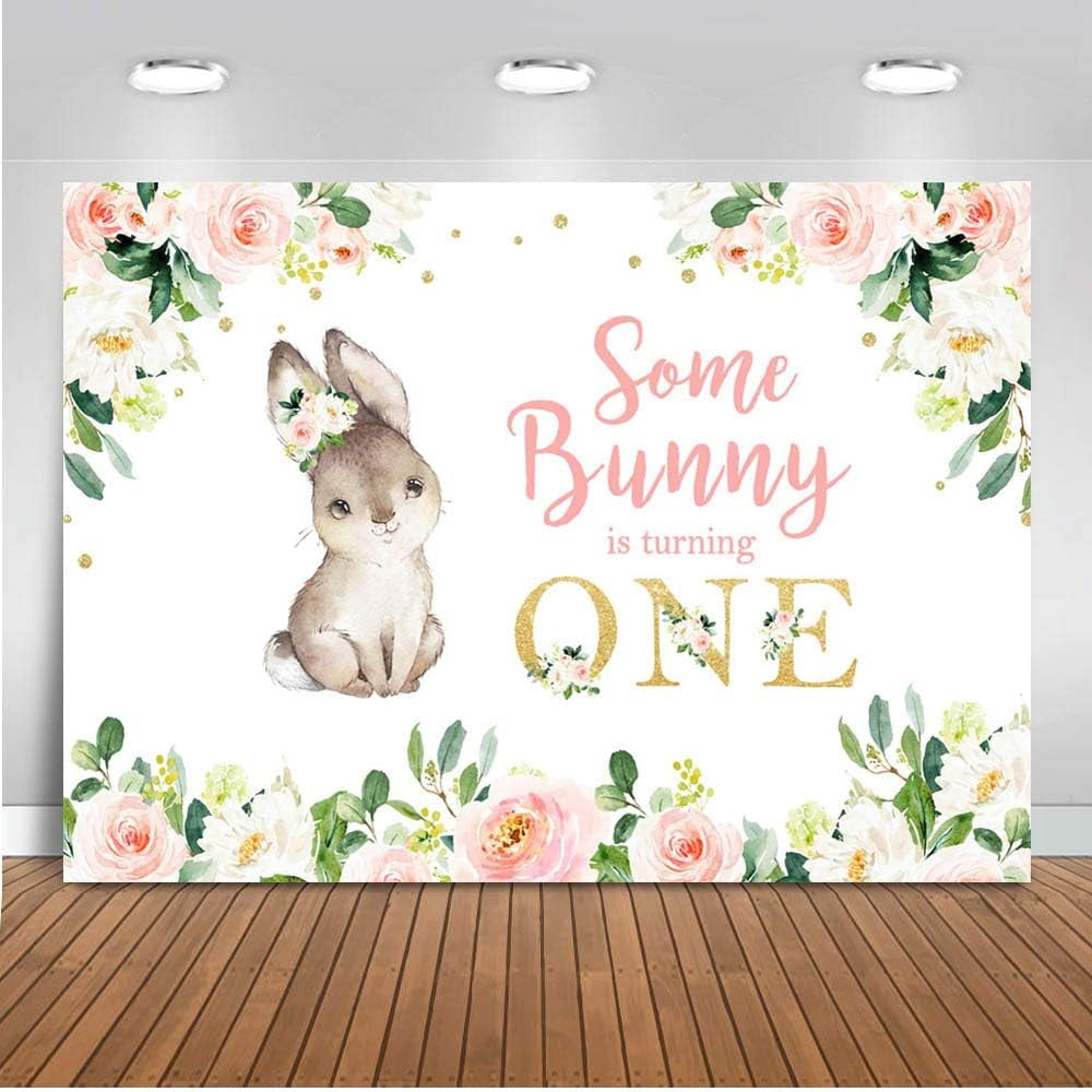 Some Bunny is Turning One Backdrop Blush Pink Floral Bunny Birthday ...